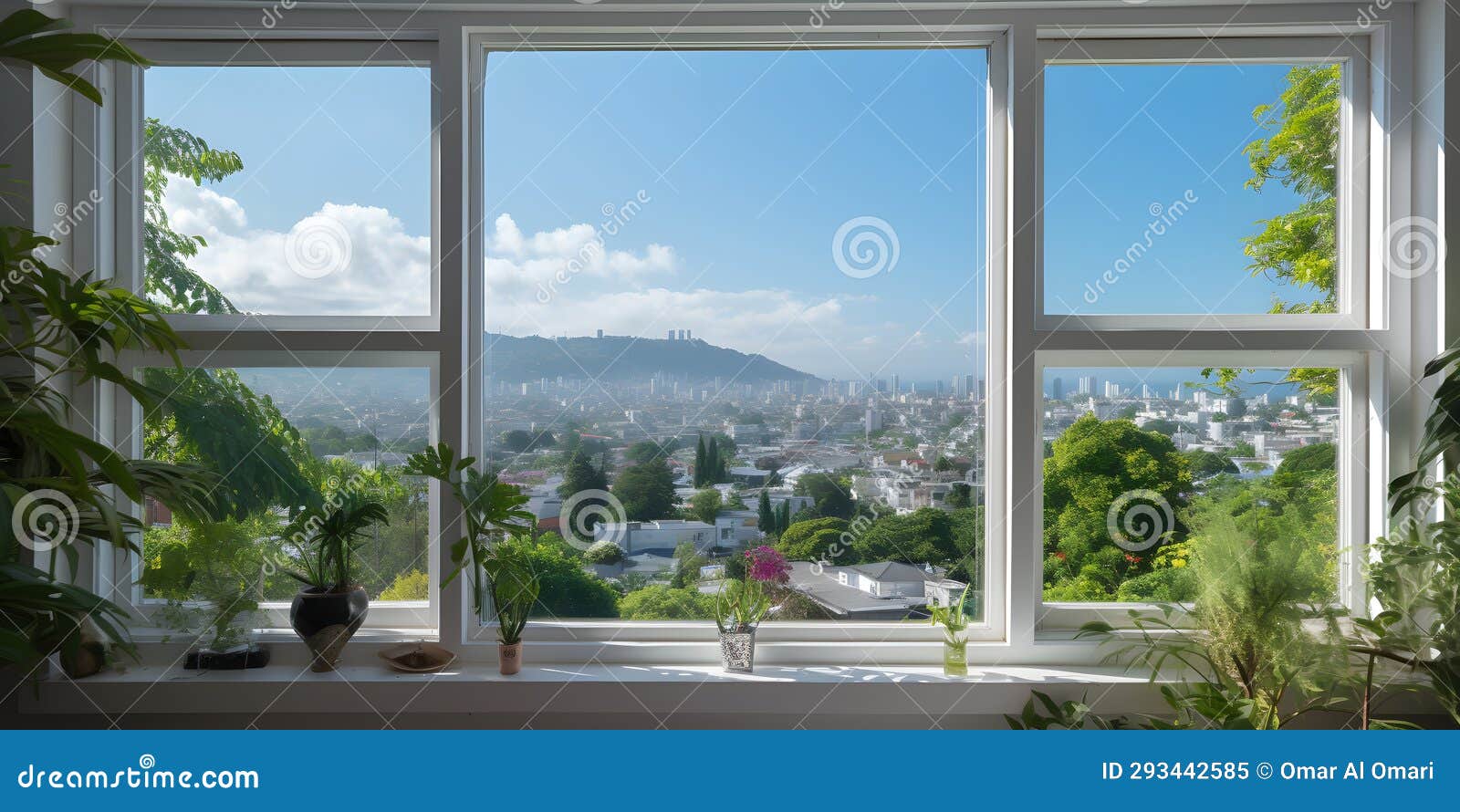 A View of a City from a Window.Window View from Home Window . Stock ...