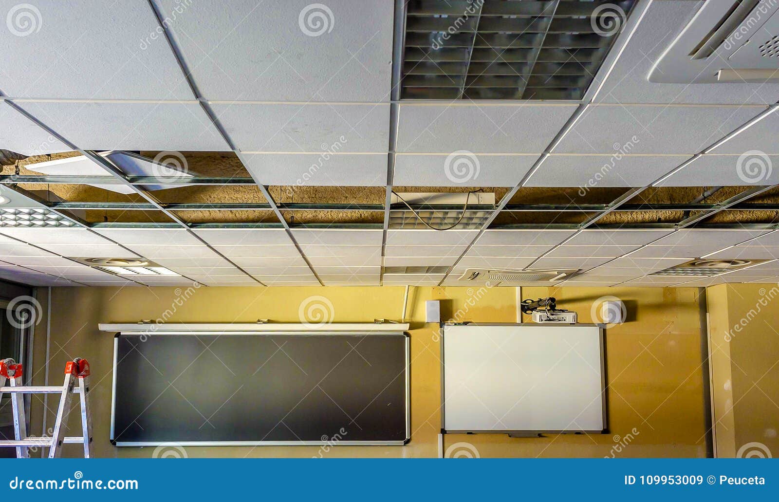 Classroom Ceiling To Be Repaired Stock Image - Image of renovation ...