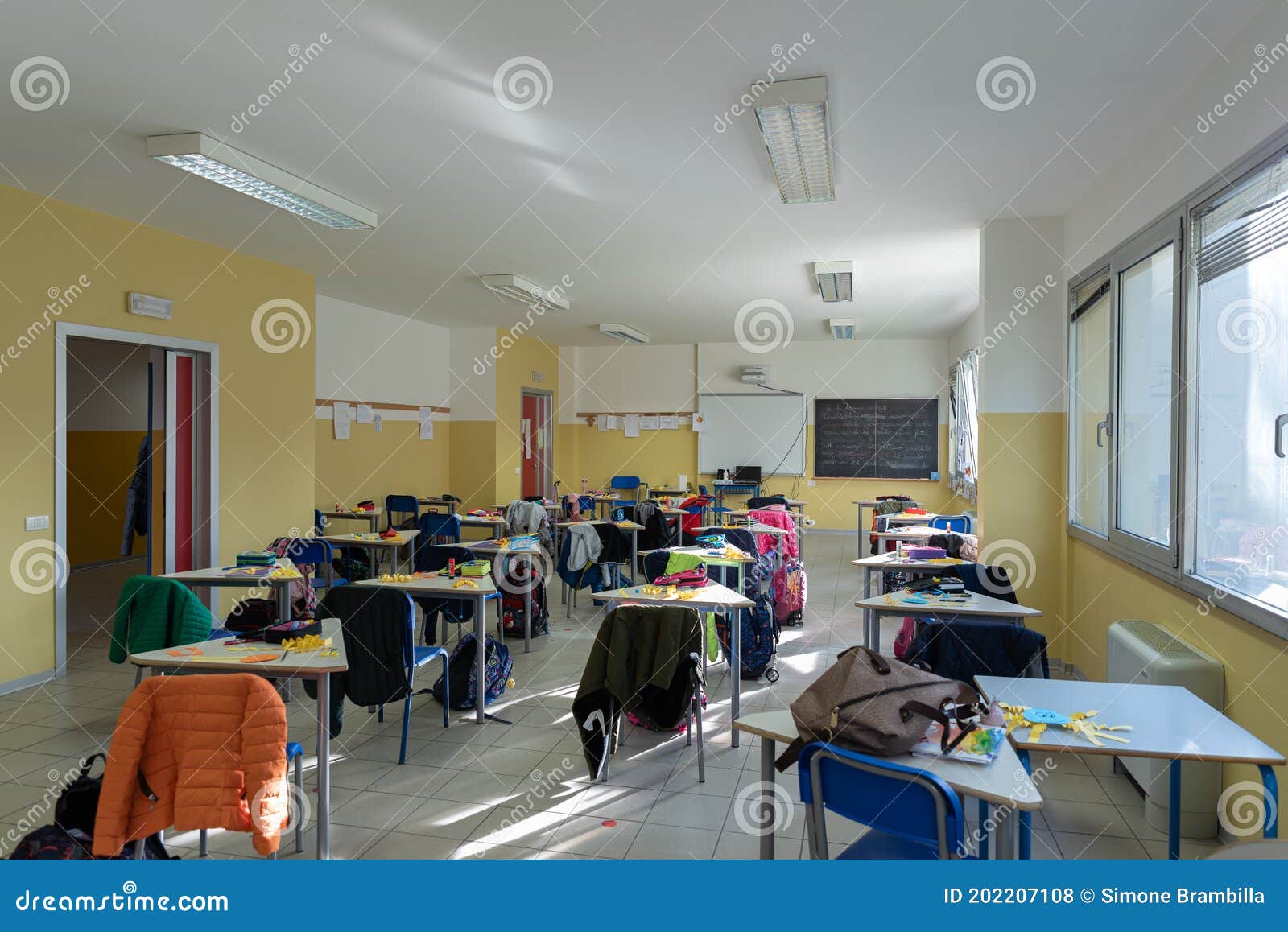 View of a Classroom with Desks and Chairs Stock Photo - Image of class ...