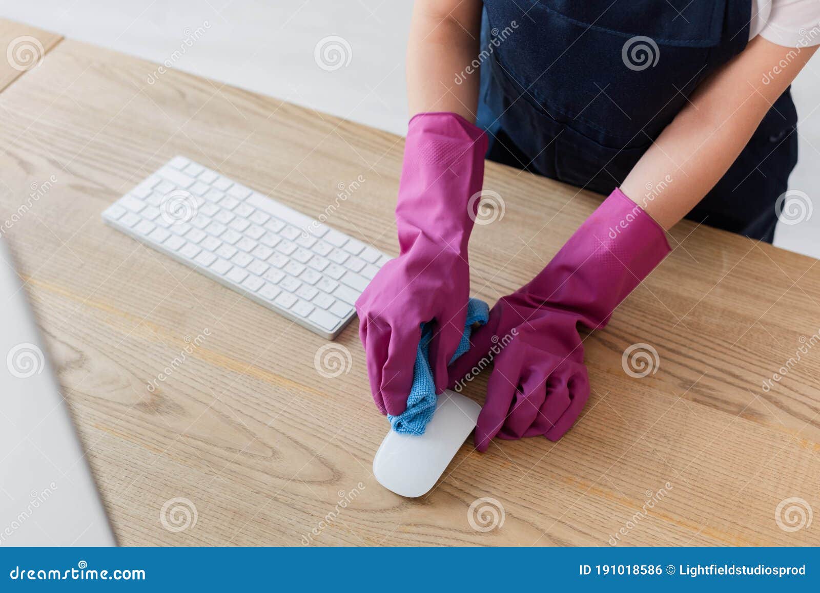 View of Cleaner Cleaning Computer Mouse with Rag on Office Table Stock ...