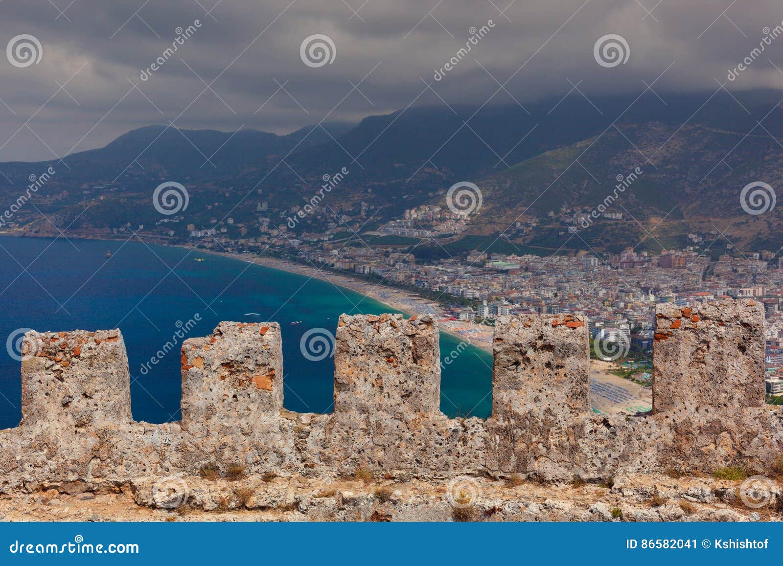 View of Cleopatra Beach from Stone Wall of Alanya Castle Stock Image ...