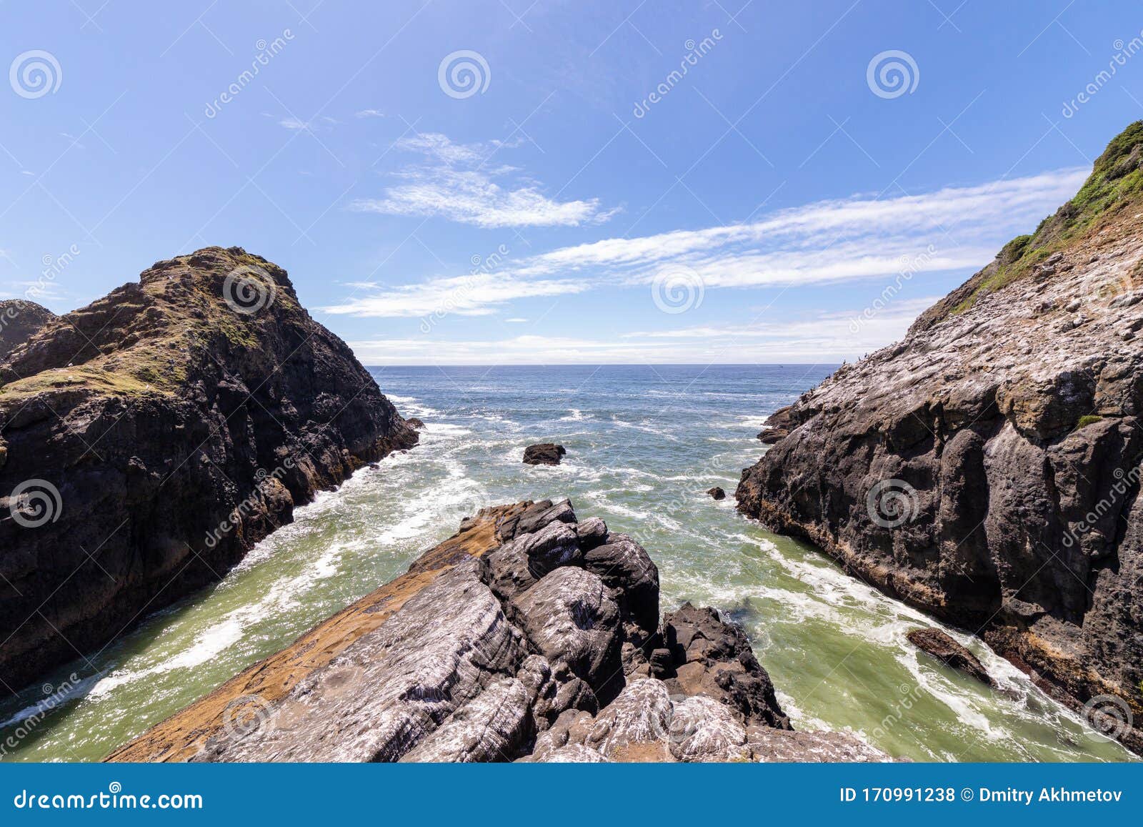 View from a Cliff Above Chasm at Cape Perpetua Scenic Area Stock Photo ...