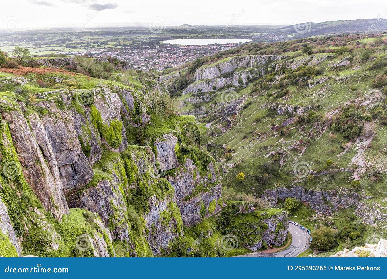 View from Cliff Edge of Winding Road Cheddar Town Gorge in Somerset ...
