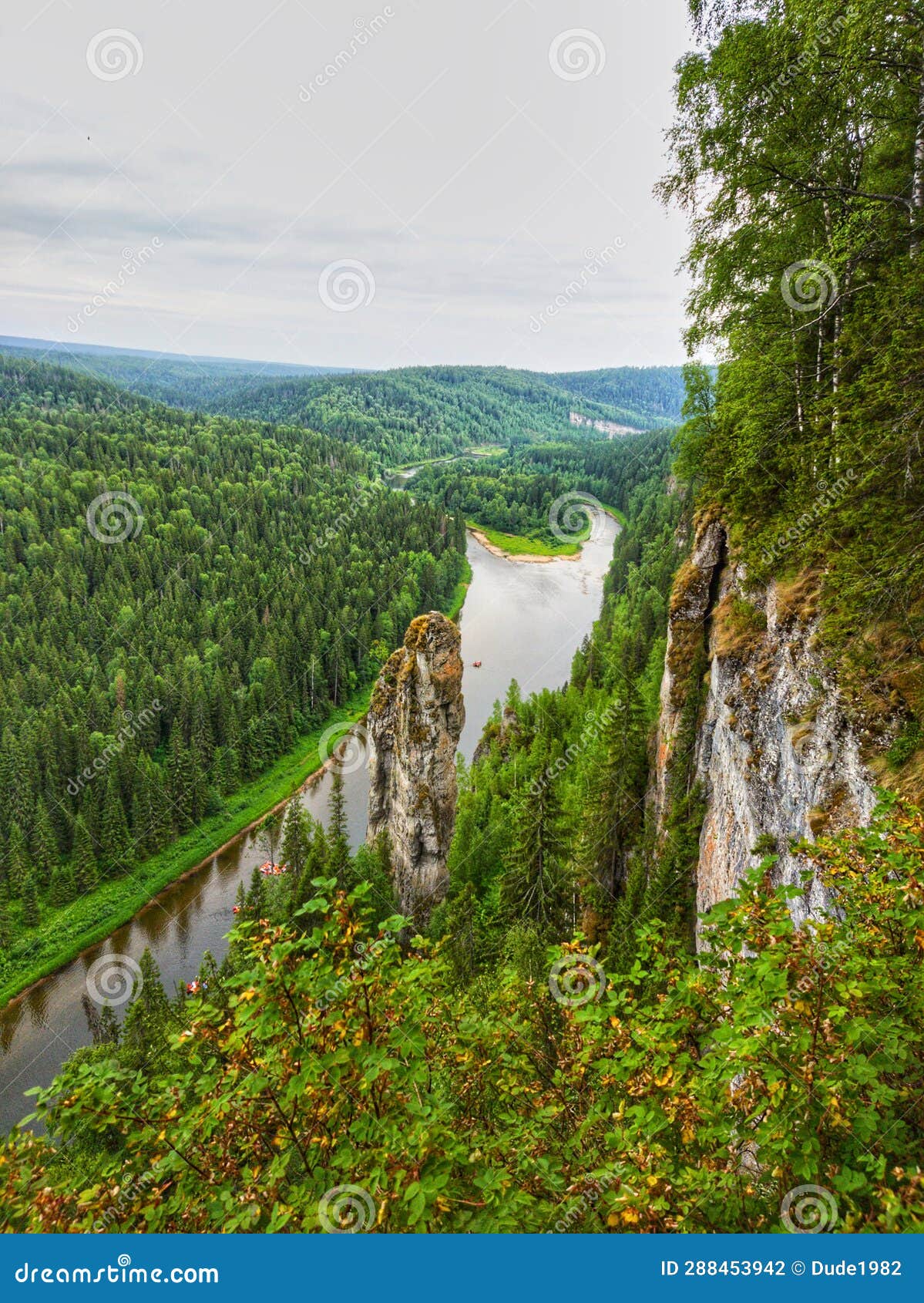 View from the Cliff on the River, Forest and Mountains in the ...