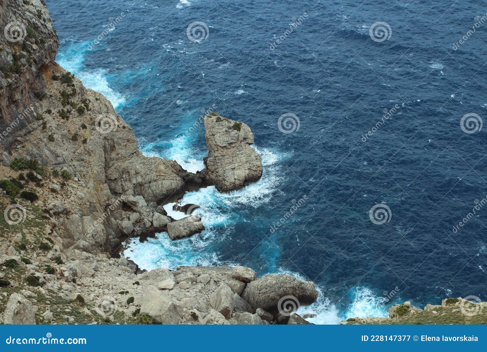 View from the Cliff on the Waves Breaking on the Shore. Cape Formentor ...
