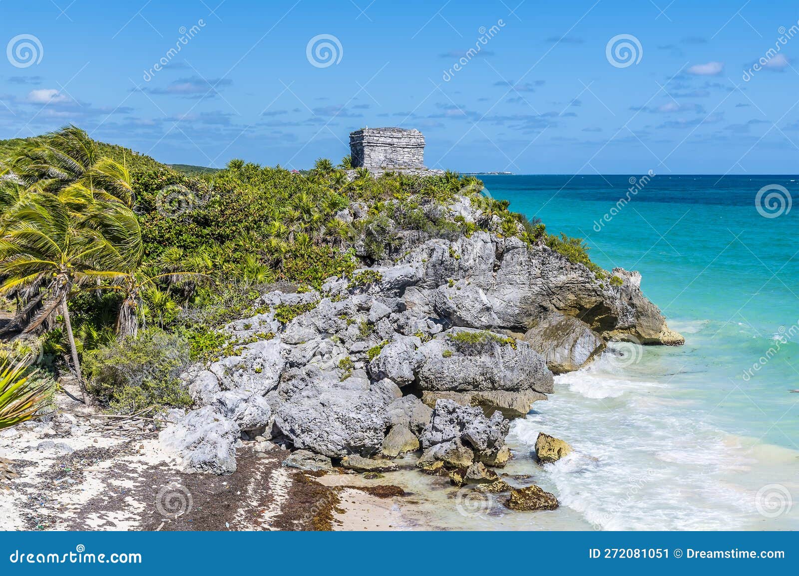 A View from the Cliffs Along the Coast at the Mayan Settlement of Tulum ...