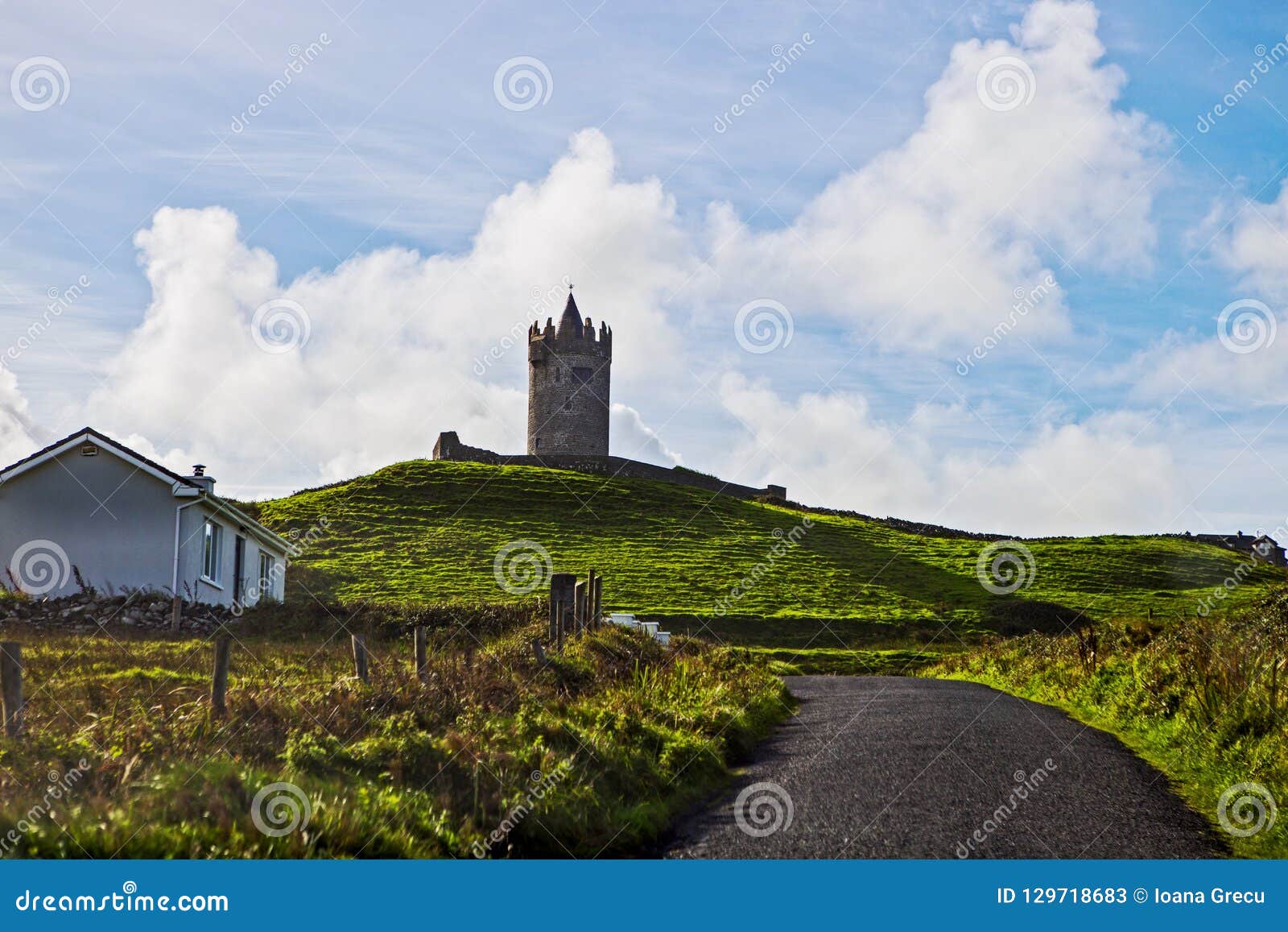 View at Cliffs of Moher with Guard Tower from Doolin, Ireland Stock ...
