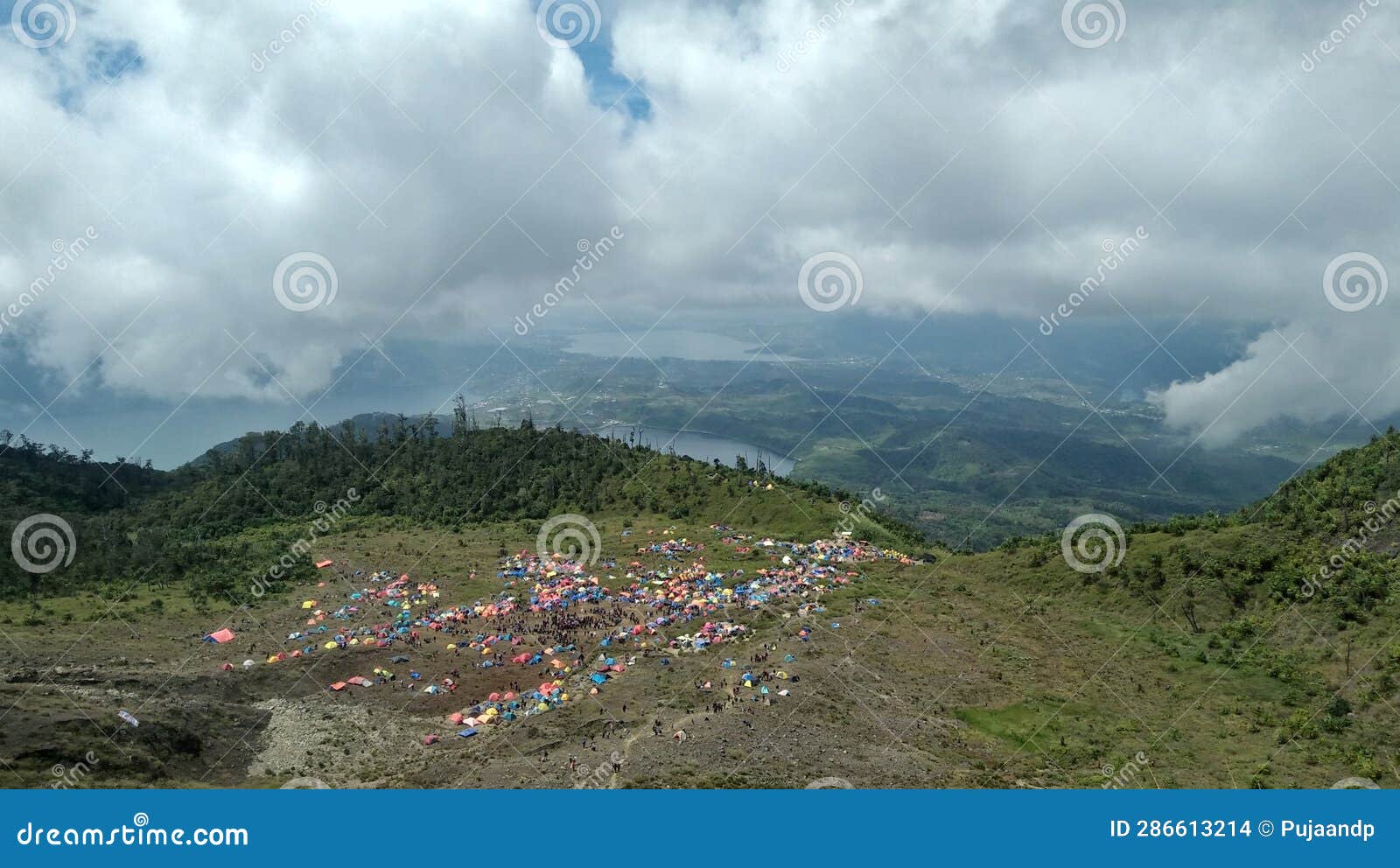 View of Climbers& X27; Tents from the Top of Mount Talang, Indonesia ...