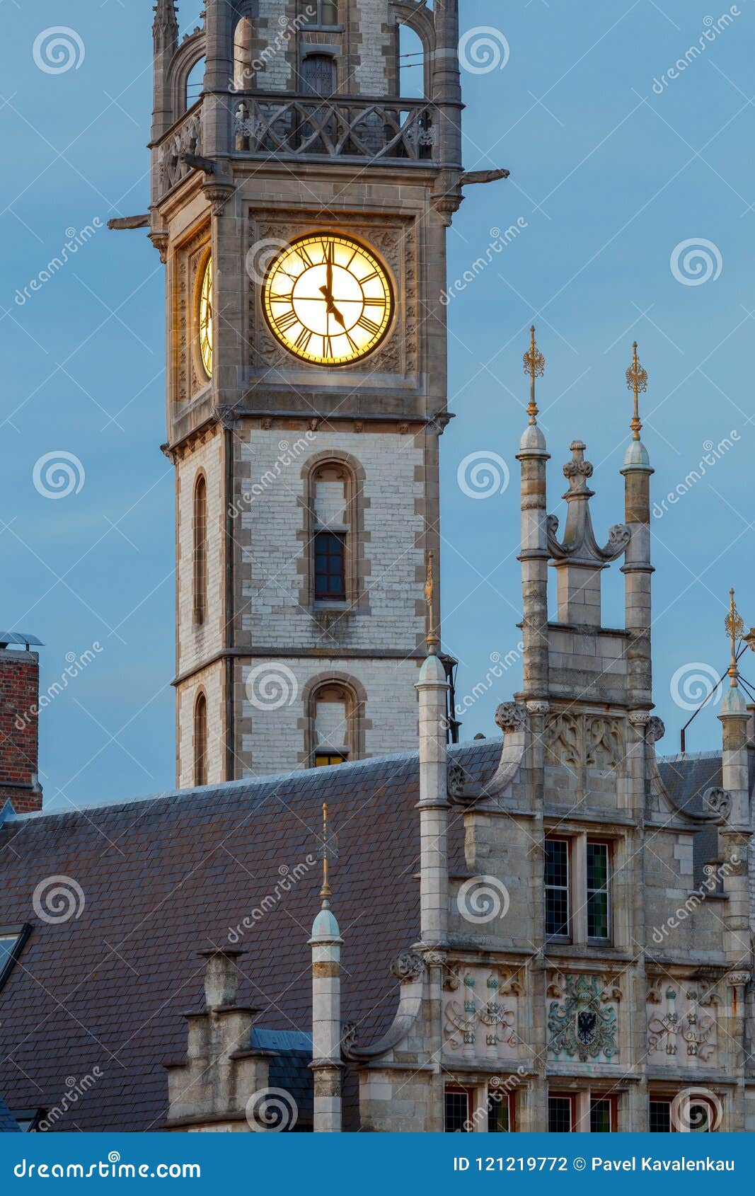 Gent. Clock Tower at Sunset. Stock Photo - Image of ancient, belgian ...