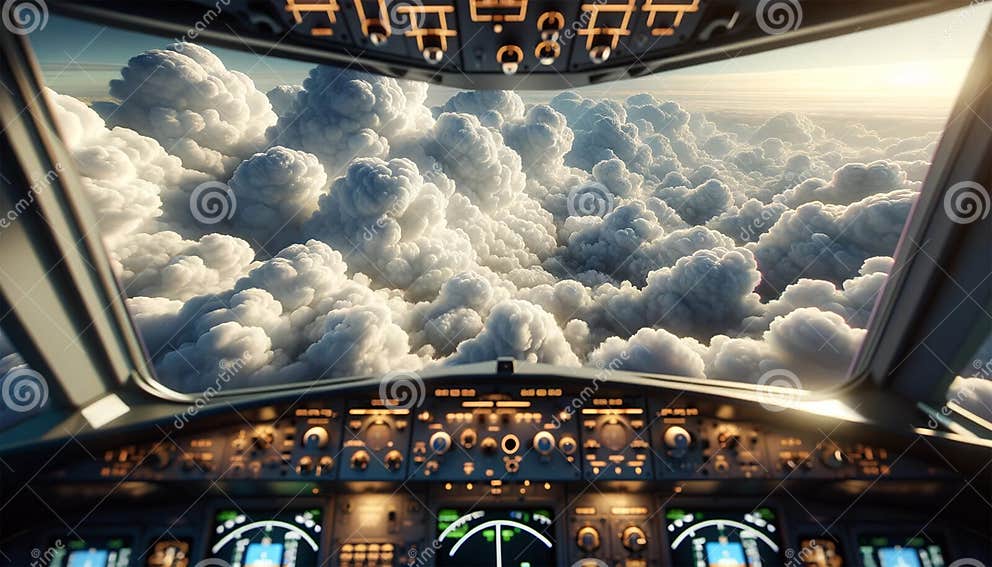 View of the Clouds from the Cockpit of an Airplane. Stock Image - Image ...
