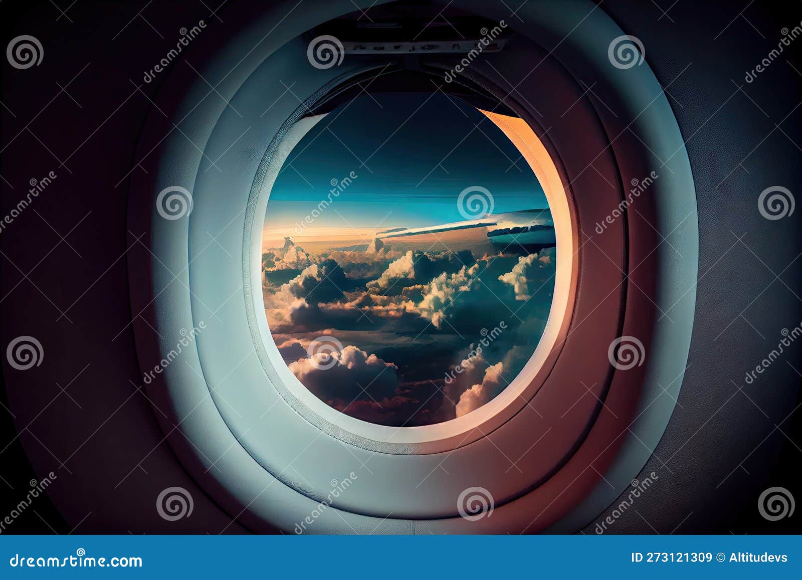 View of Clouds and Sky from the Window of First-class Airplane Seat ...