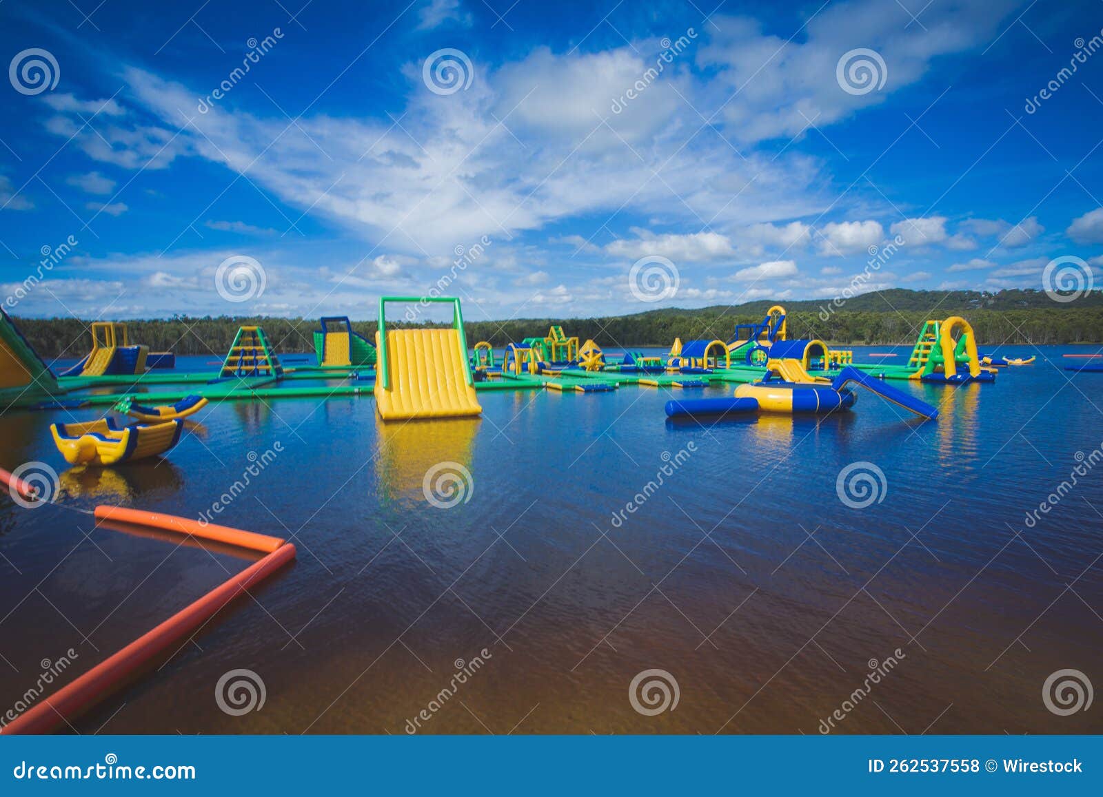 View of the Cloudy Sky Over the Inflatable Water Park Stock Photo ...