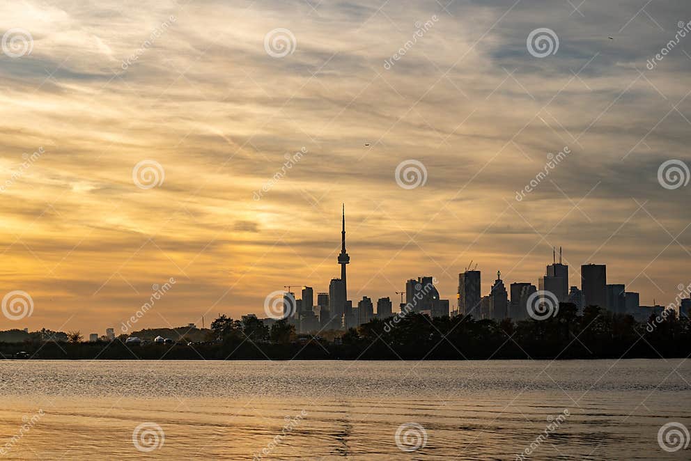 View of the CN Tower and Toronto Downtown at Sunset. Editorial ...