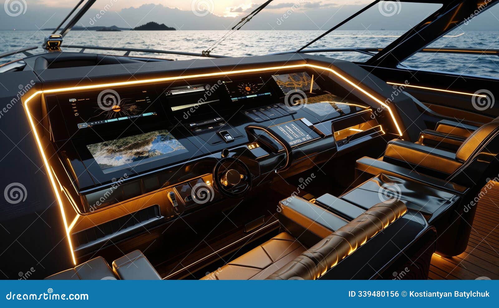 A View of the Cockpit of a Boat at Night Stock Photo - Image of ...