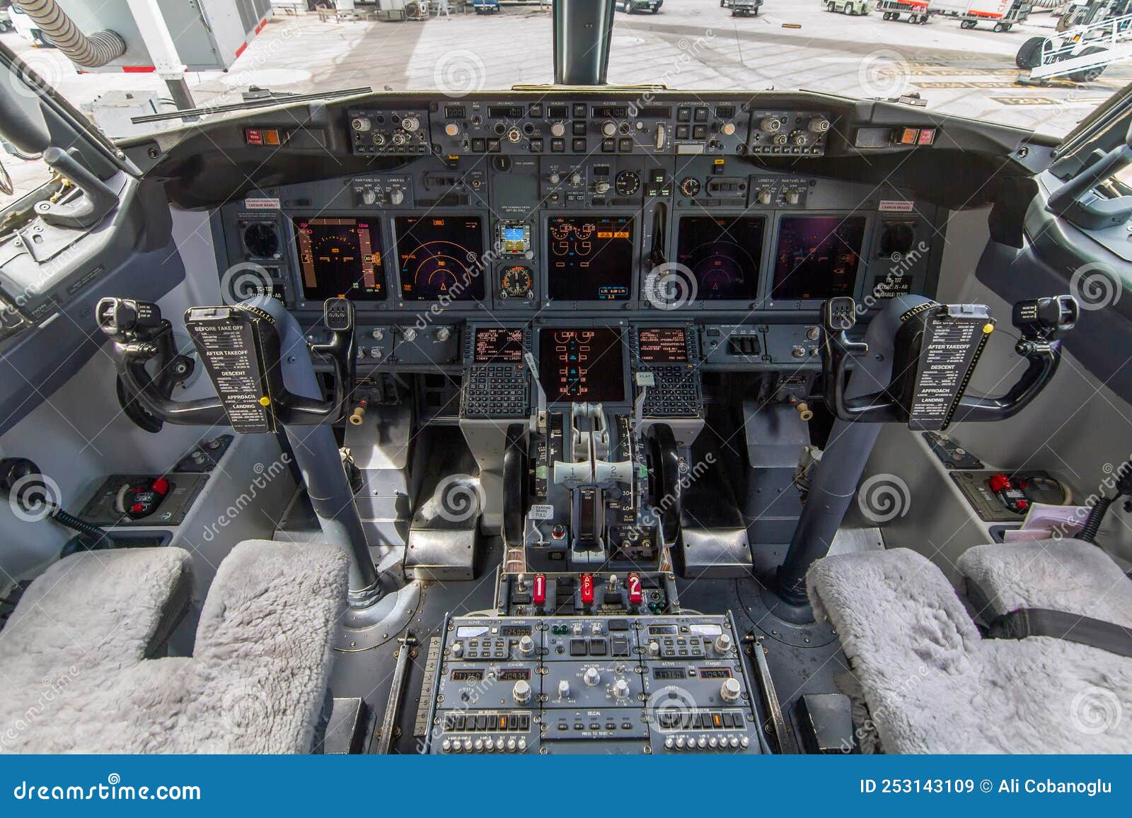 A View of the Cockpit of a Large Commercial Airplane a Cockpit ...