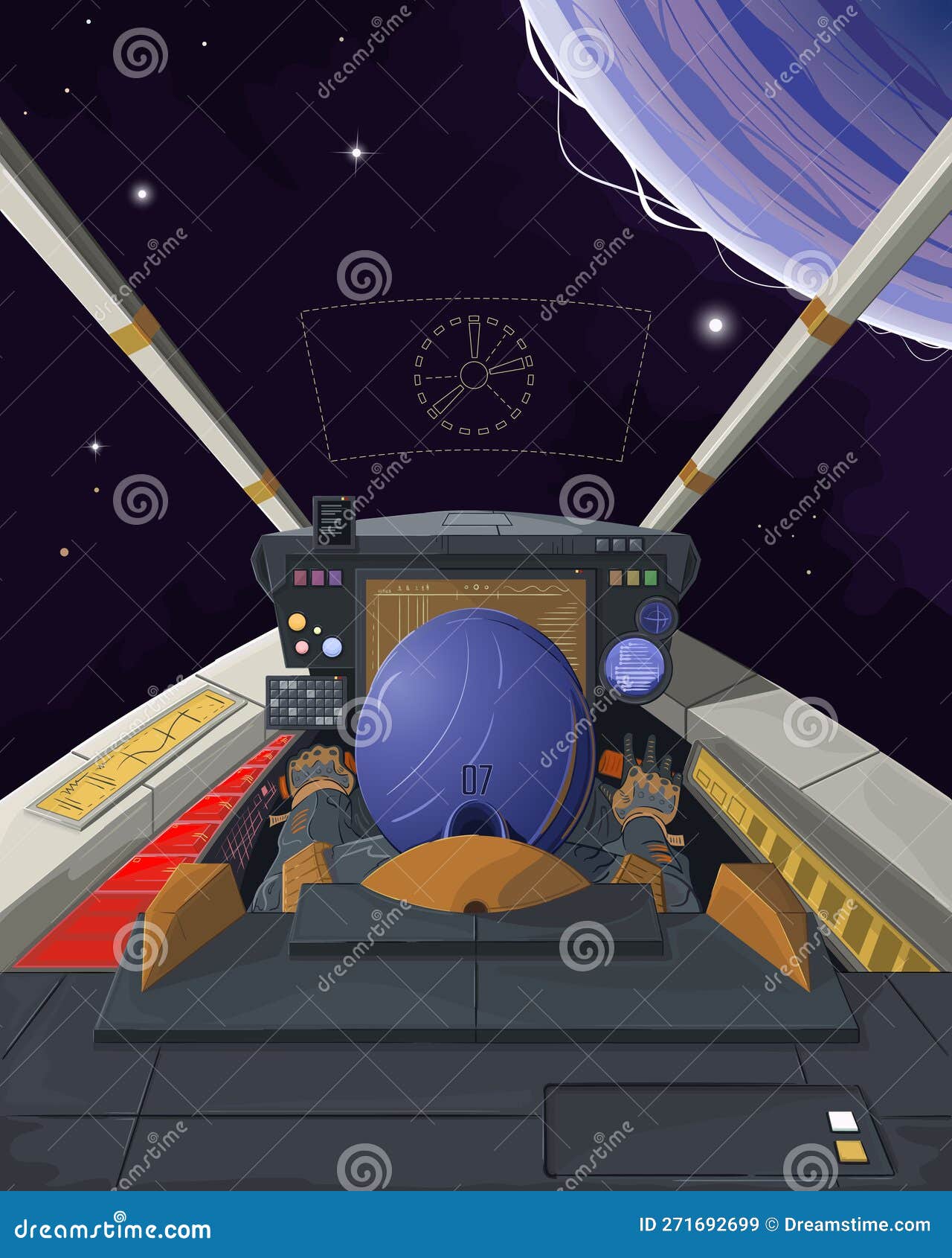 Astronaut Pilot In Spacesuit Controls Spaceship. Cartoon Vector ...