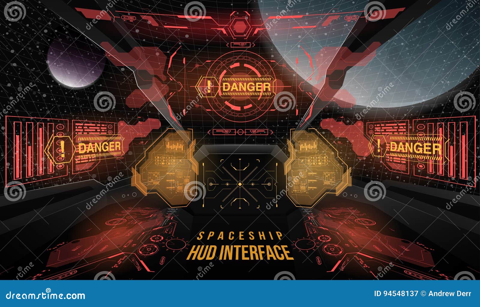 View from the Cockpit Spaceship. Head-up Display Elements for the ...