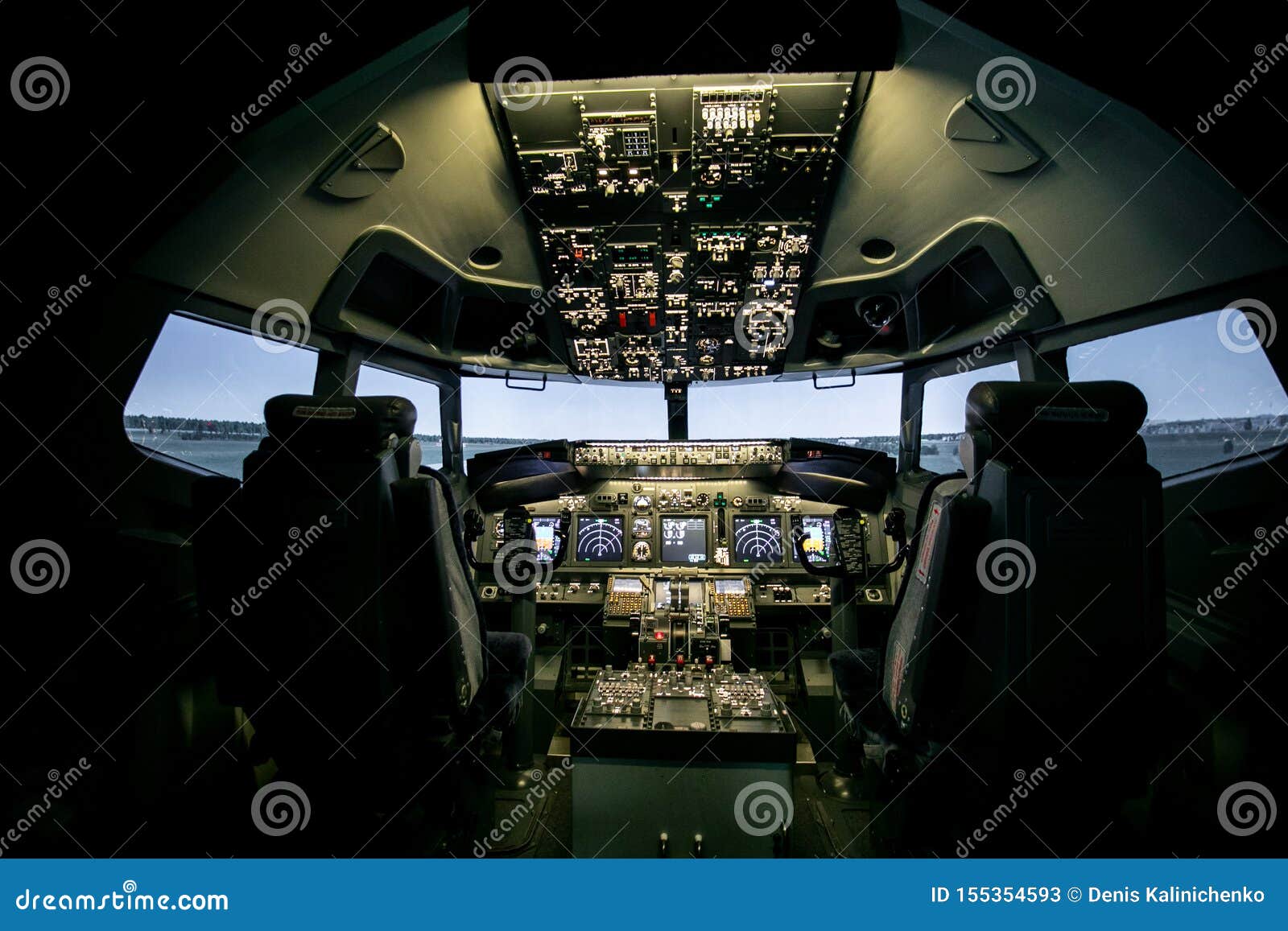 Jet Cockpit And Runway Lights During A Night Landing Royalty-Free Stock ...