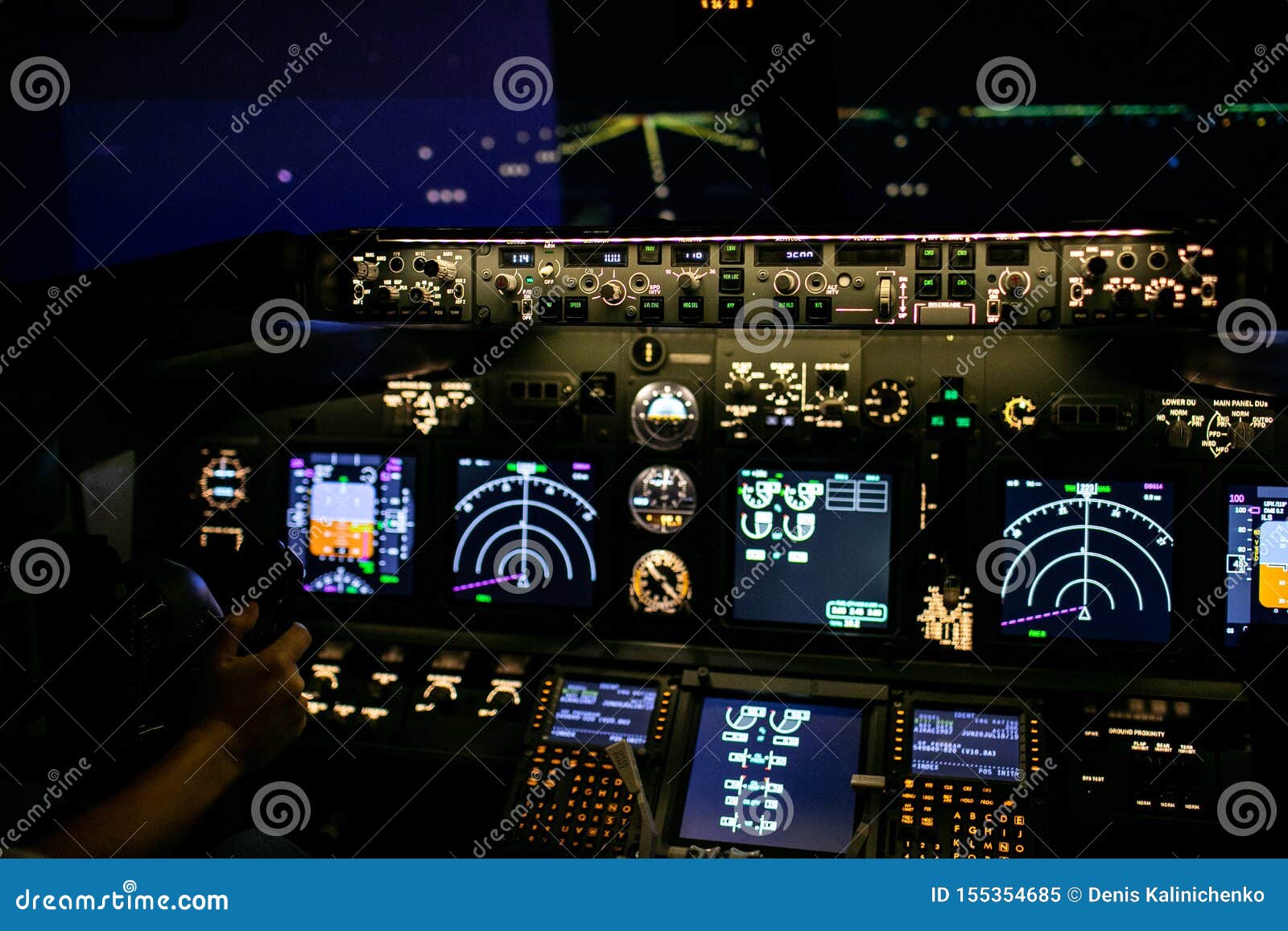 Jet Cockpit And Runway Lights During A Night Landing Royalty-Free Stock ...