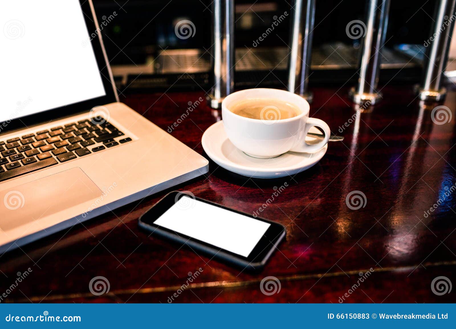 View of Coffee, Smartphone and Laptop Stock Image - Image of notebook ...