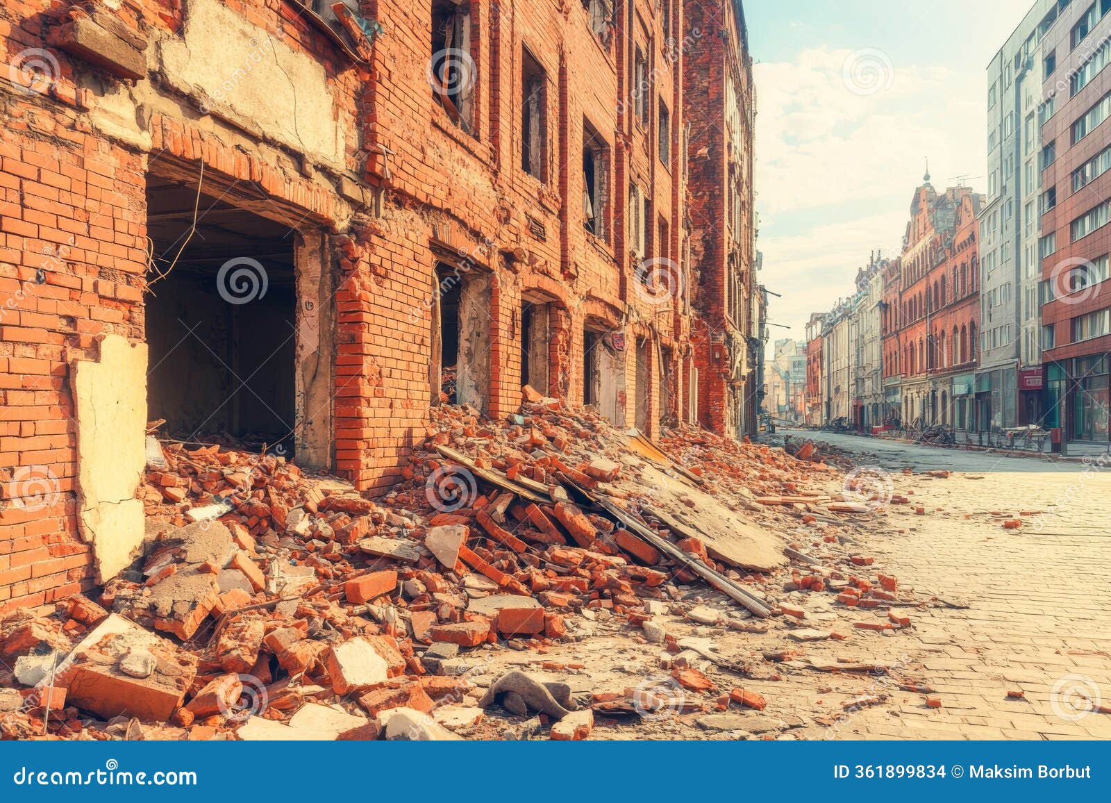 A View of a Collapsed Concrete Industrial Building Under a Dark and ...