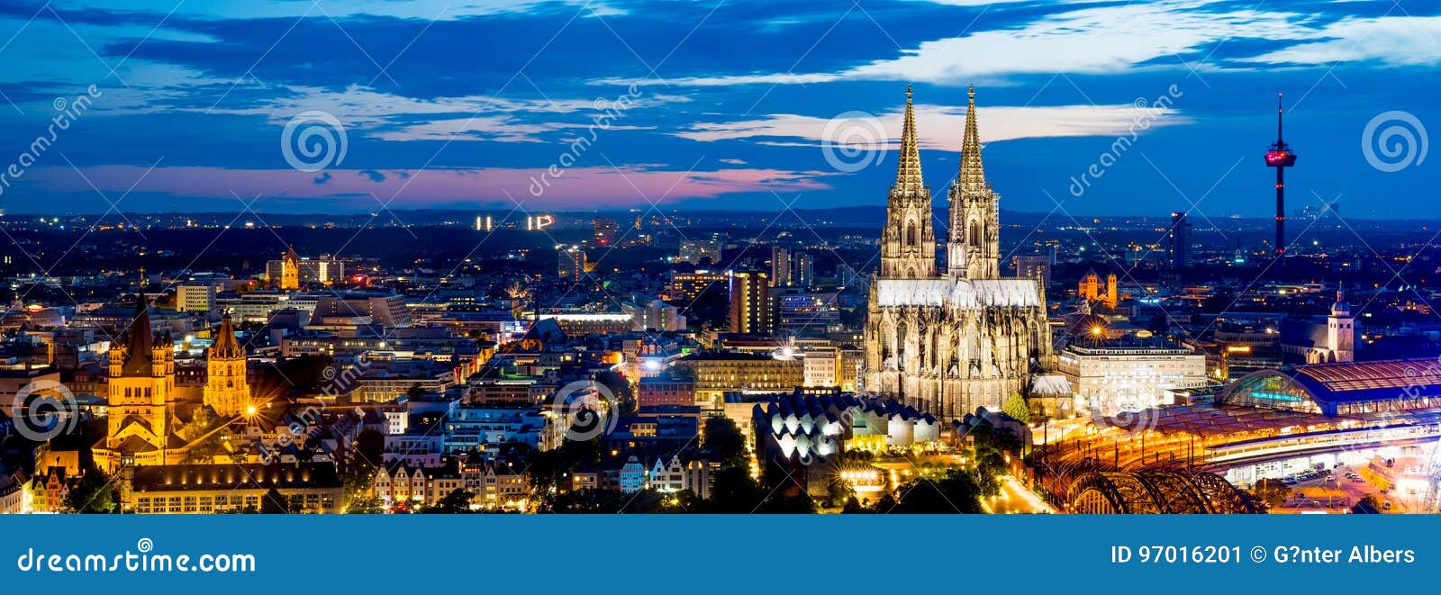 Cologne night view stock image. Image of scenic, scenery - 97016201