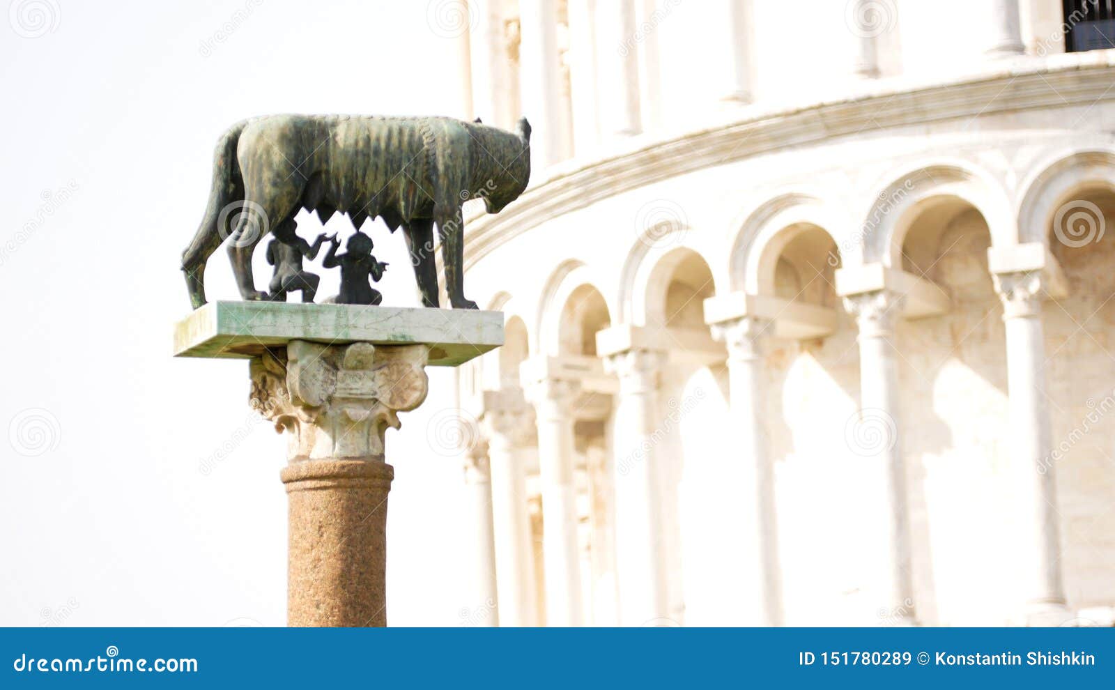 View of the Column with a Statue of an Animal - on the Background is ...