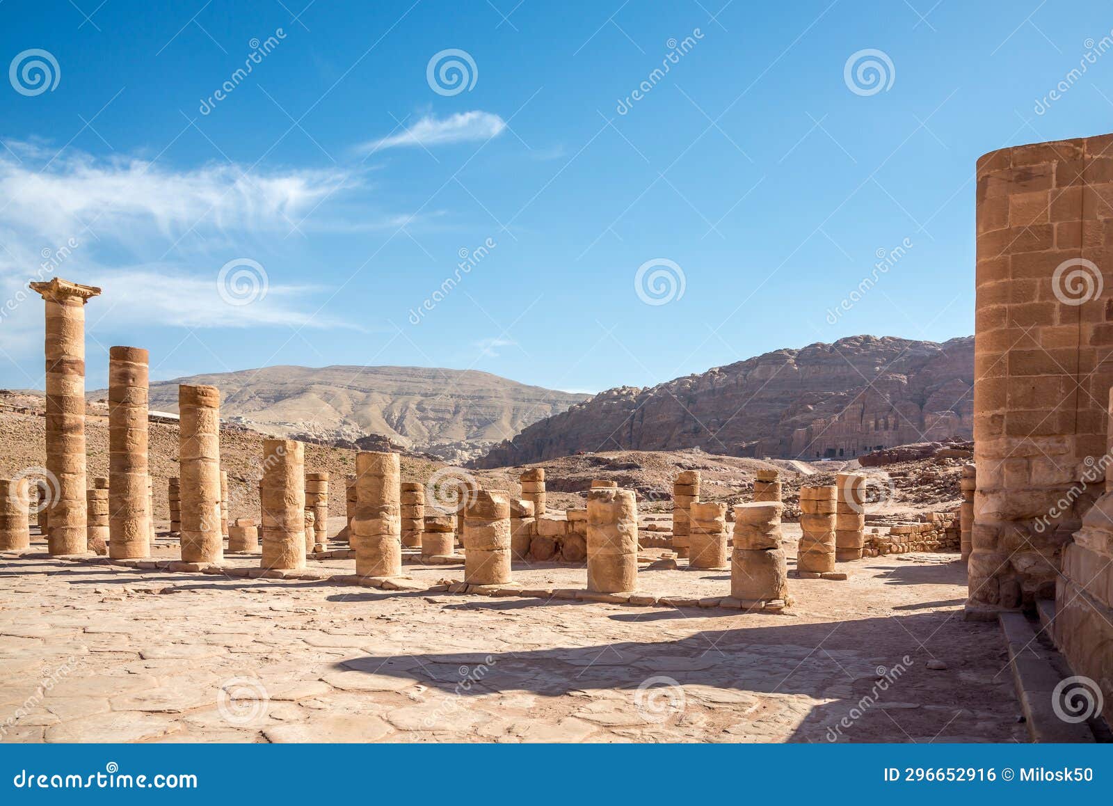 View at the Columns of Great Temple in Petra Complex, Jordan Stock ...