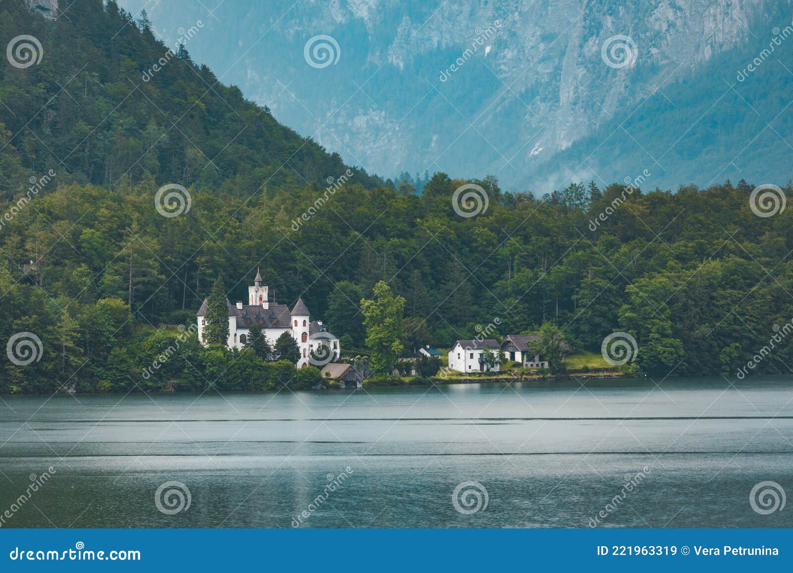 View of Comfy House at Lake Beach in Alpine Mountains Stock Image ...