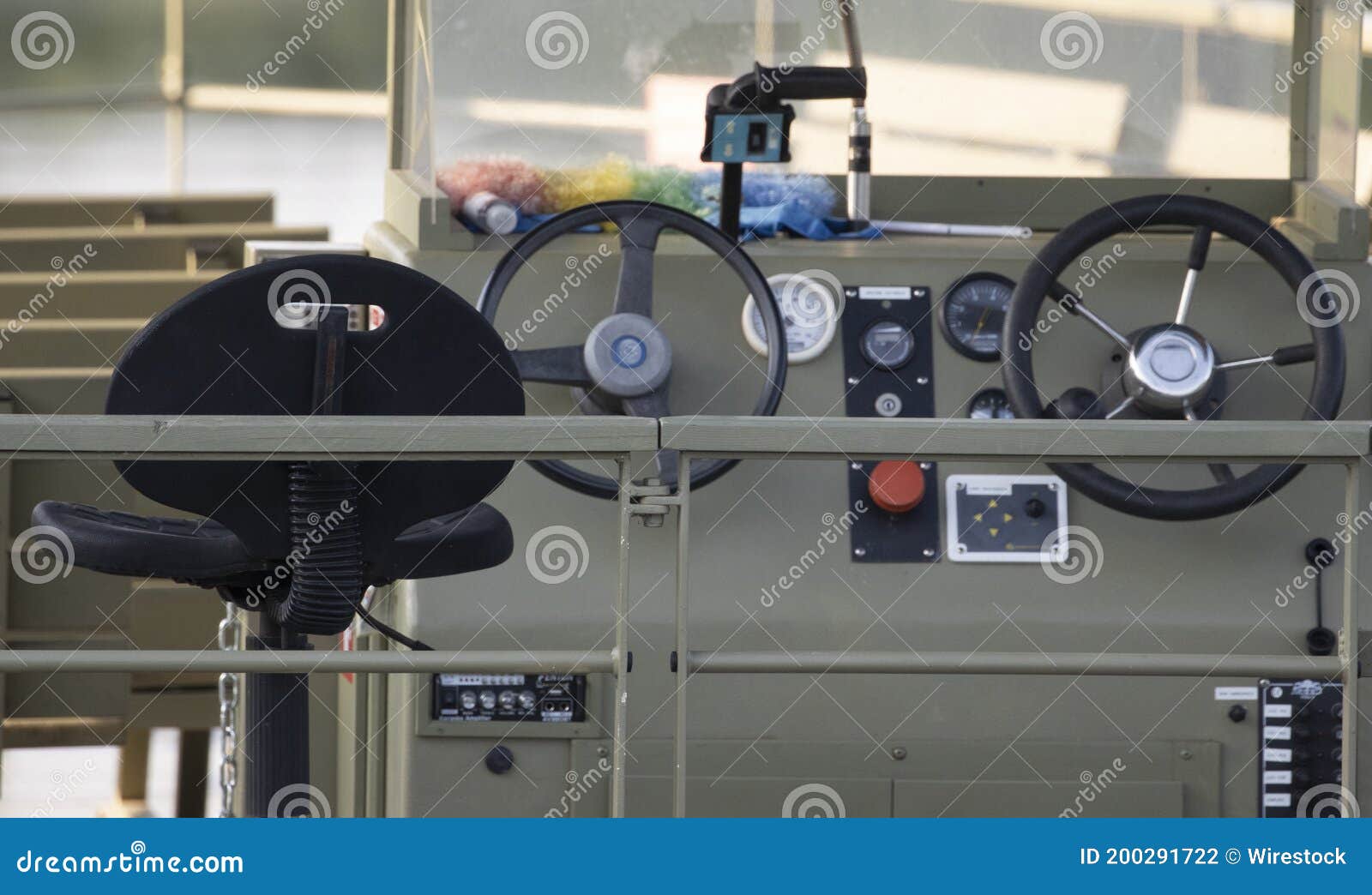 View of the Command Post of a Boat with Seat and Rudder Stock Photo ...