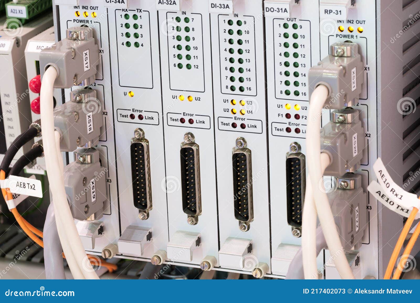 View of Communication Port Module on PLC Unit in Control Box of ...
