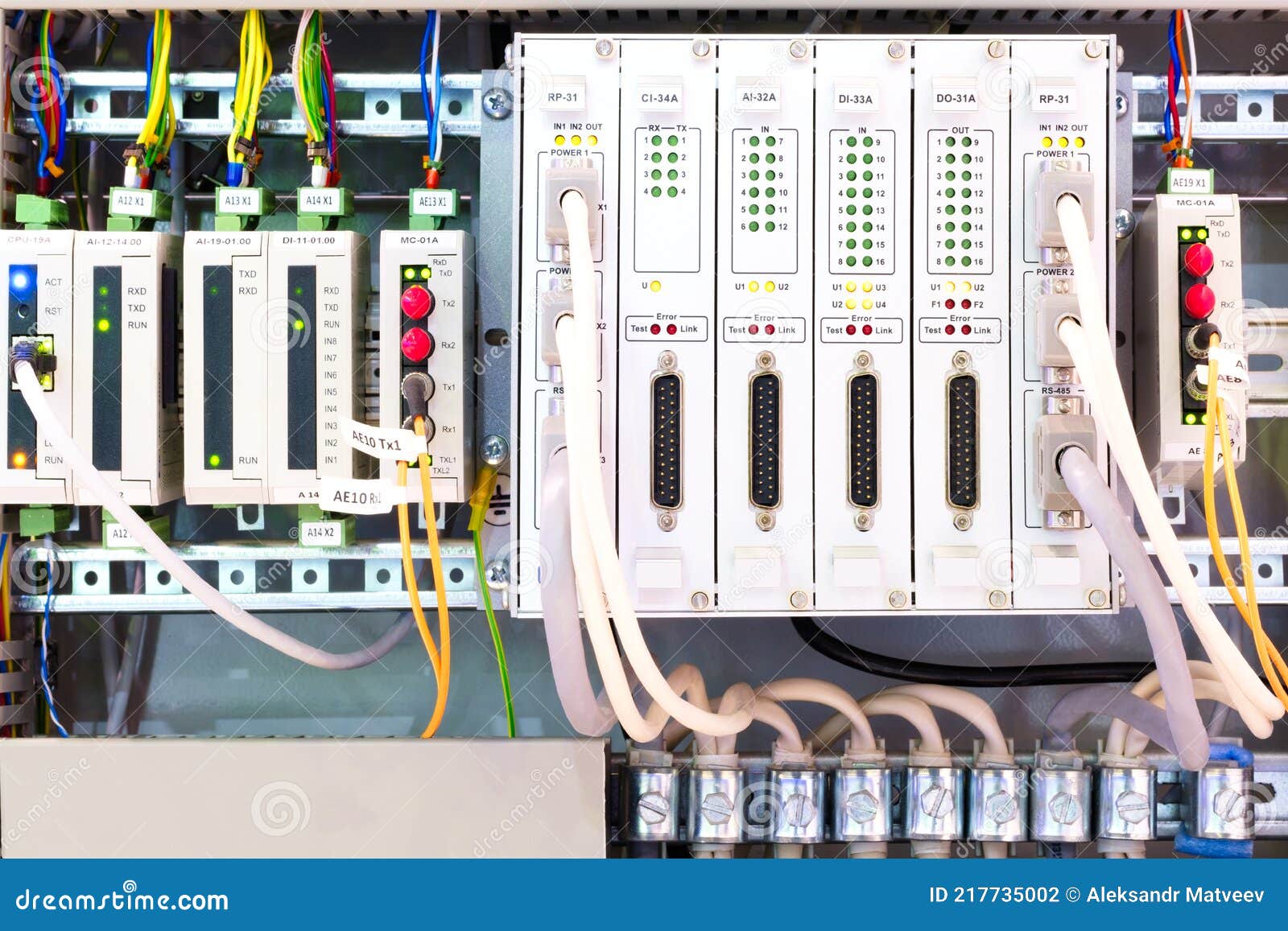 View of Communication Port Module on PLC Unit in Control Box of ...