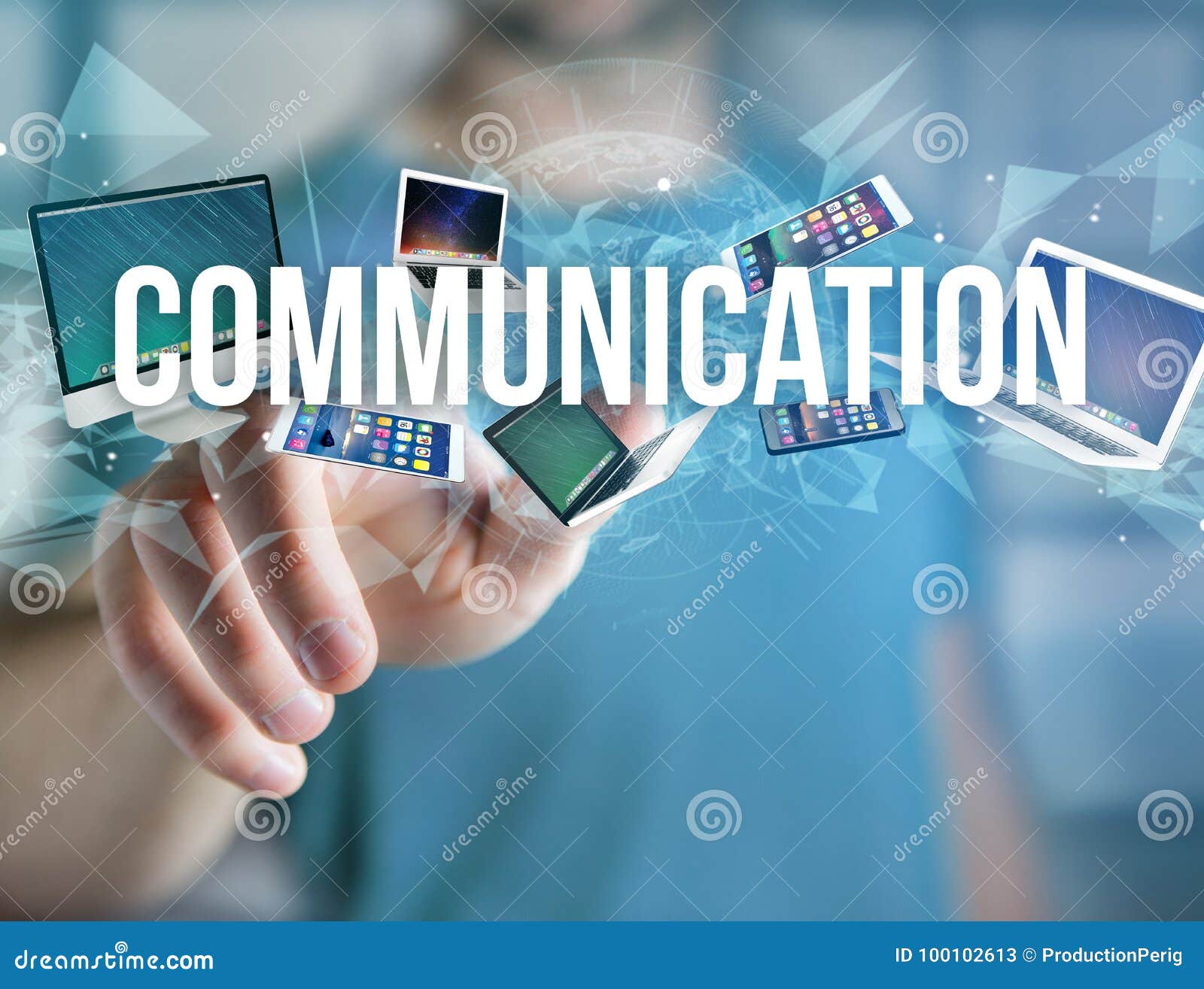 Communication Title Surounded by Device Like Smartphone, Tablet Stock ...