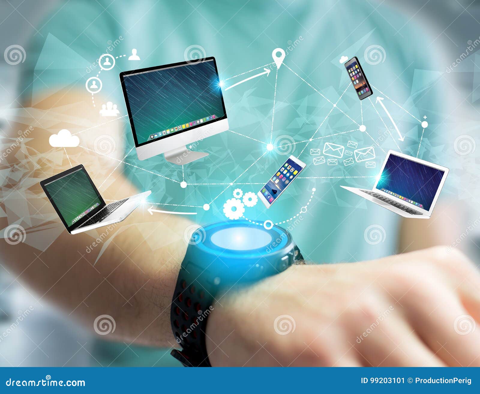 Computer and Devices Displayed on a Futuristic Interface with in Stock ...