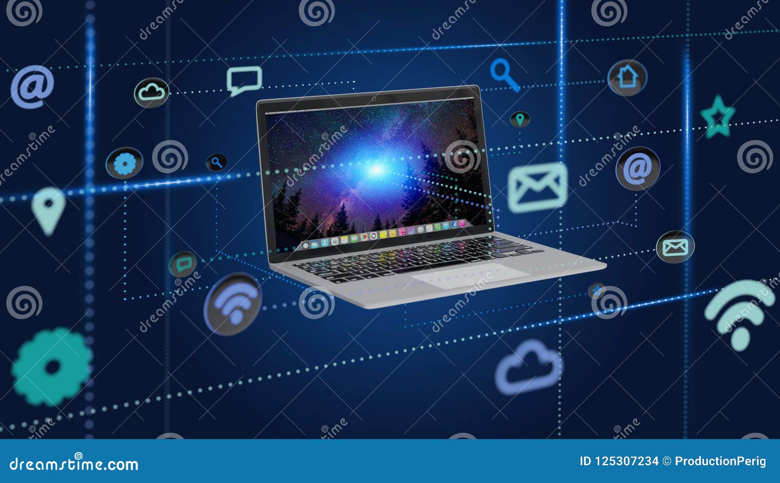 Computer Surrounding by App and Social Icon - 3d Render Stock Photo ...
