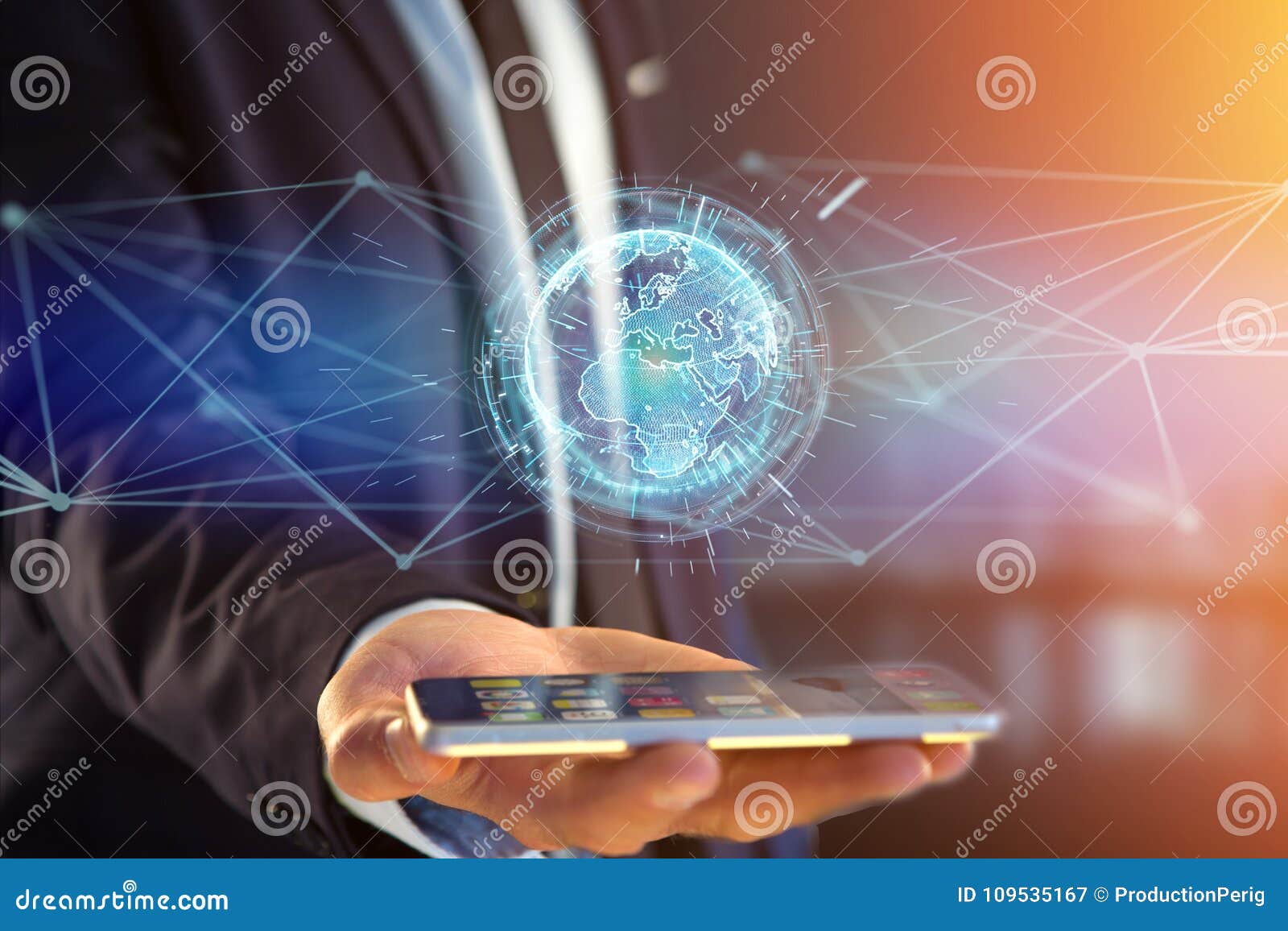 Connected Earth Globe Concept Icon on a Futuristic Interface Stock ...