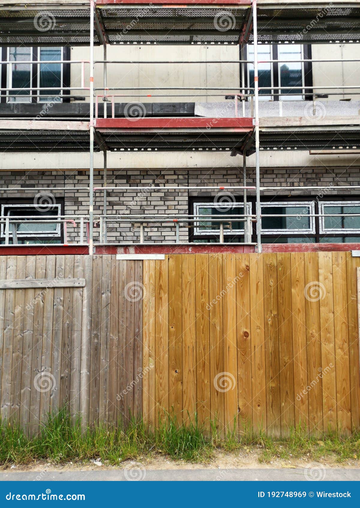 View of Construction Fence and Scaffolding Stock Image - Image of rural ...