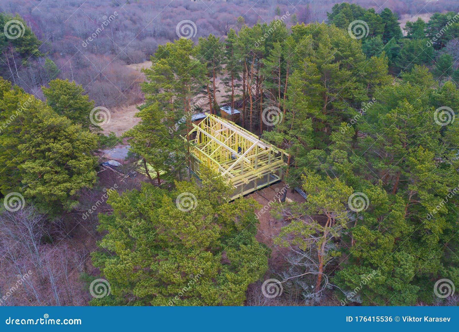 View of the Construction of a Frame Country House Stock Photo - Image ...