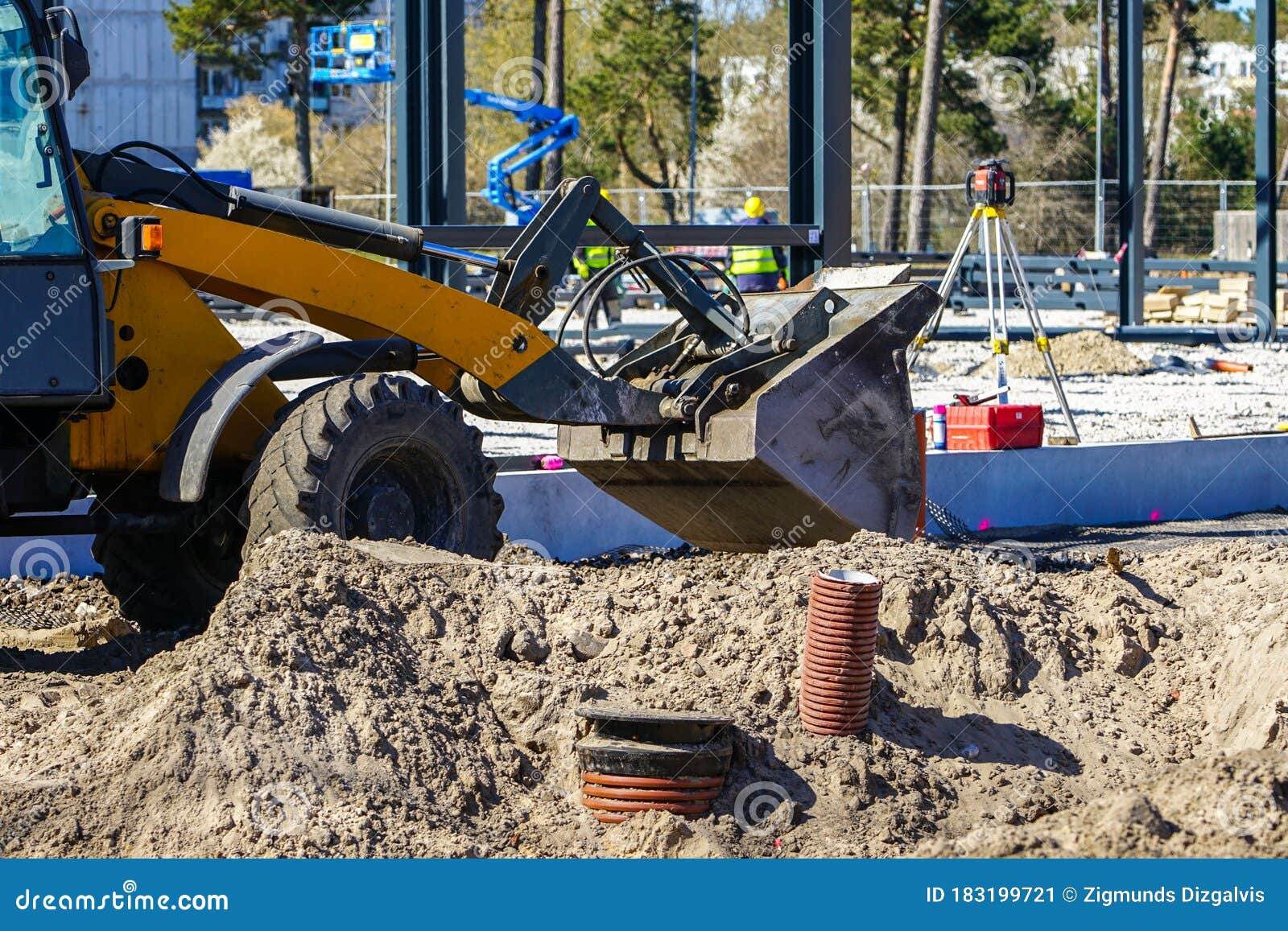 View of the Construction Site with Construction Equipment, Front Loader ...
