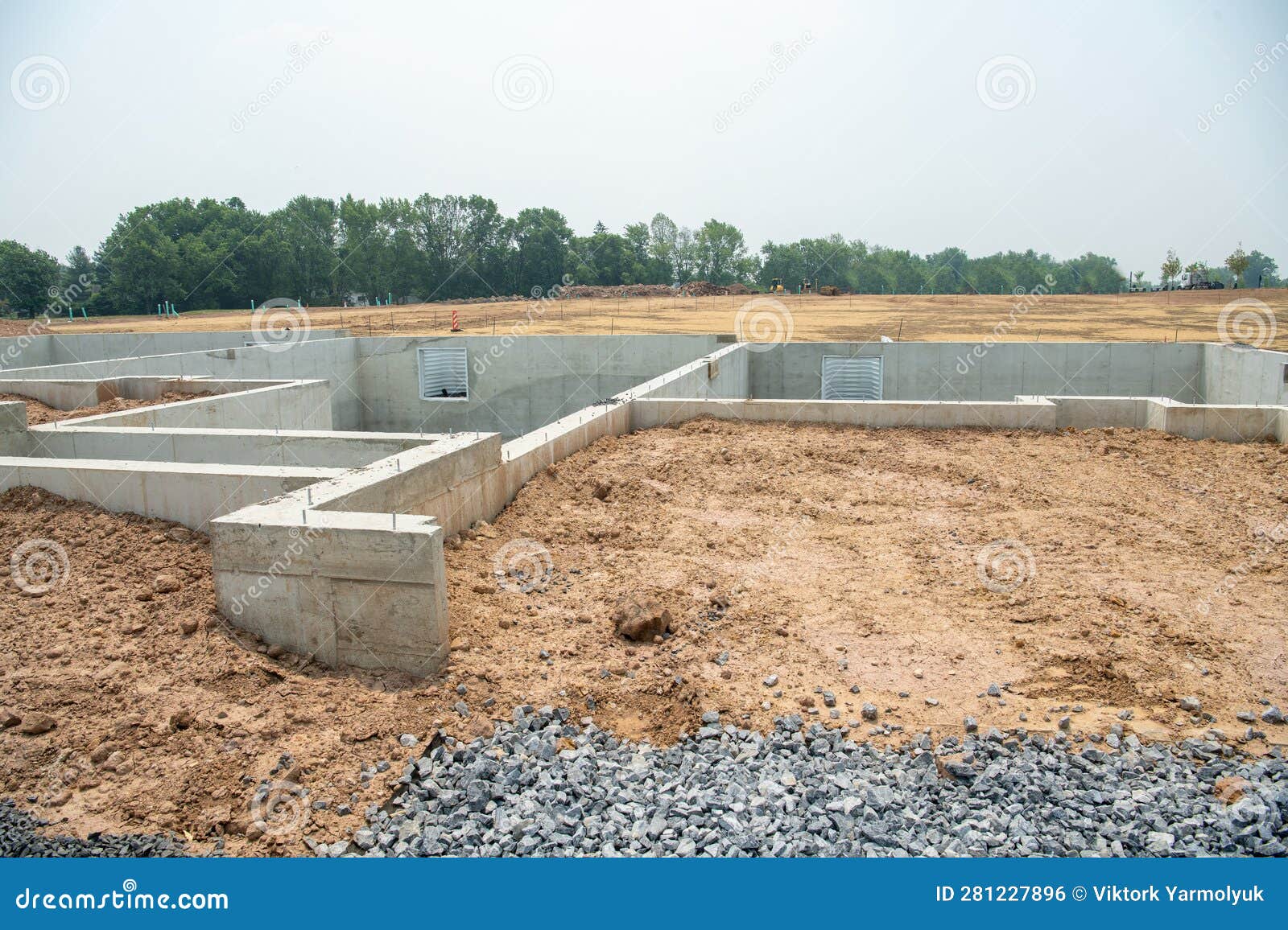 View of Construction Site and House Foundation in Preparation Process ...