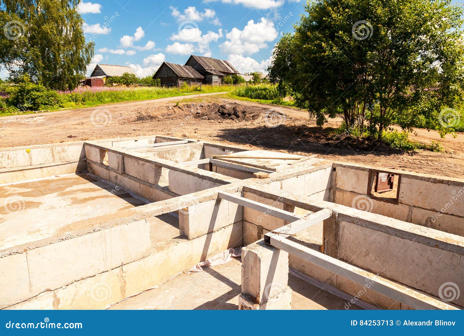 View of Construction Site and House Foundation Stock Image - Image of ...
