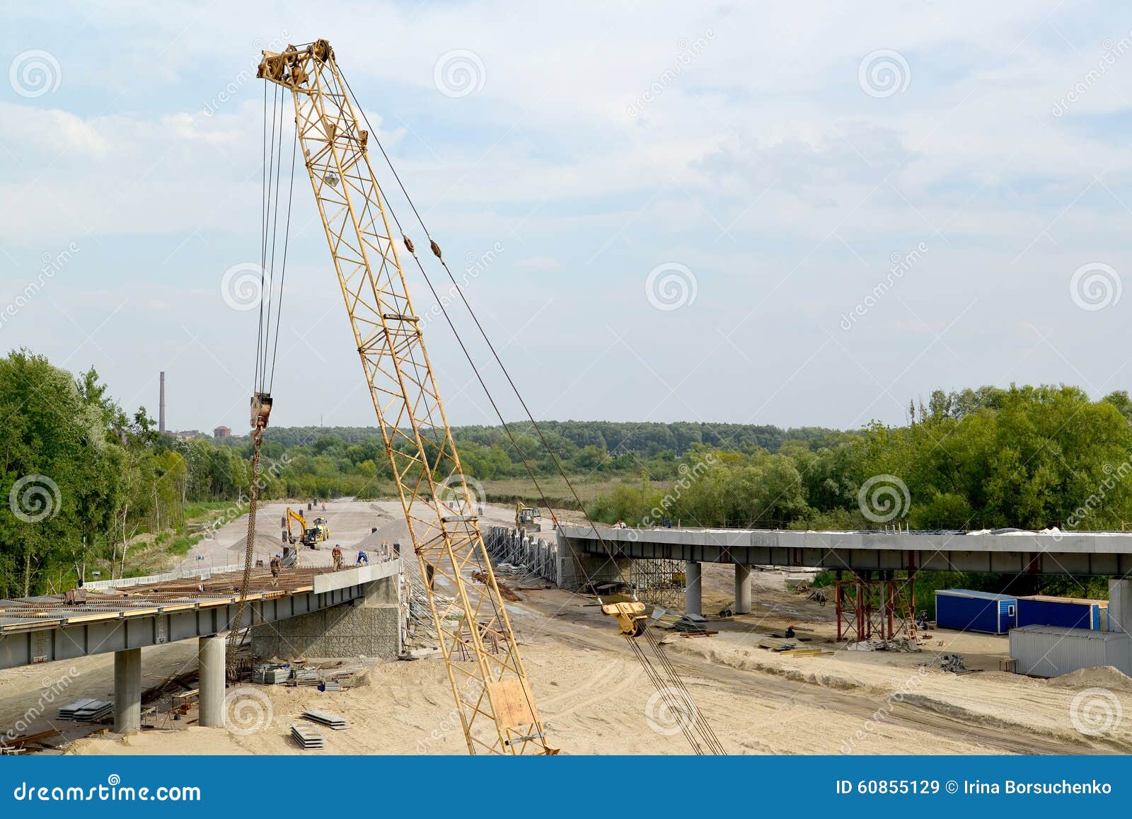 View of Construction of a Traffic Intersection with a Crane Arrow in ...