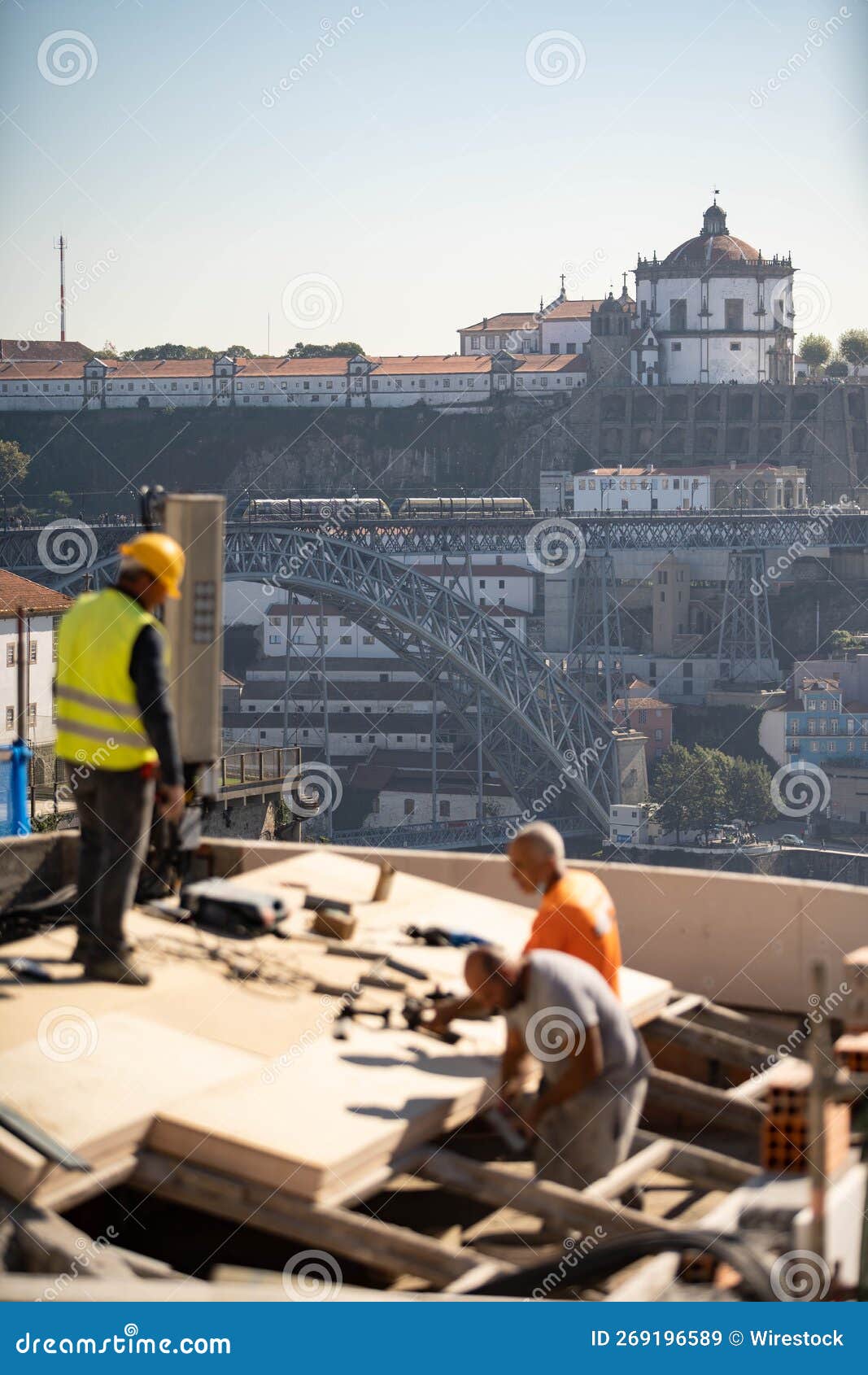 View of Construction Workers Working on Building Stock Image - Image of ...