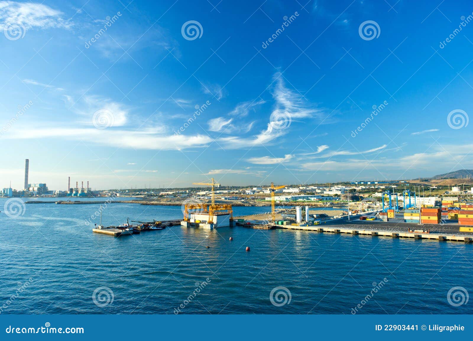 View of Container Port with Beautiful Blue Sky Stock Image - Image of ...