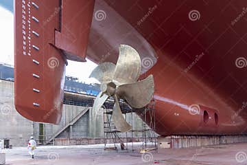 View on the Container Ship Rudder and Propeller. Stock Photo - Image of ...