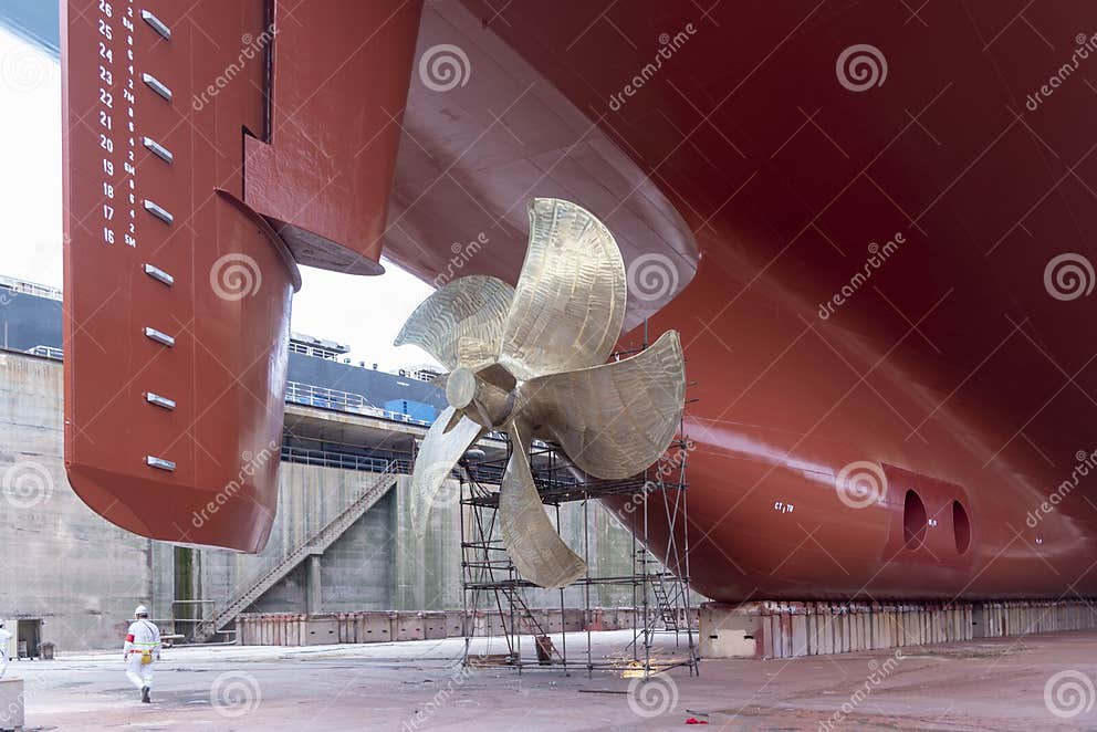 View on the Container Ship Rudder and Propeller. Stock Photo - Image of ...