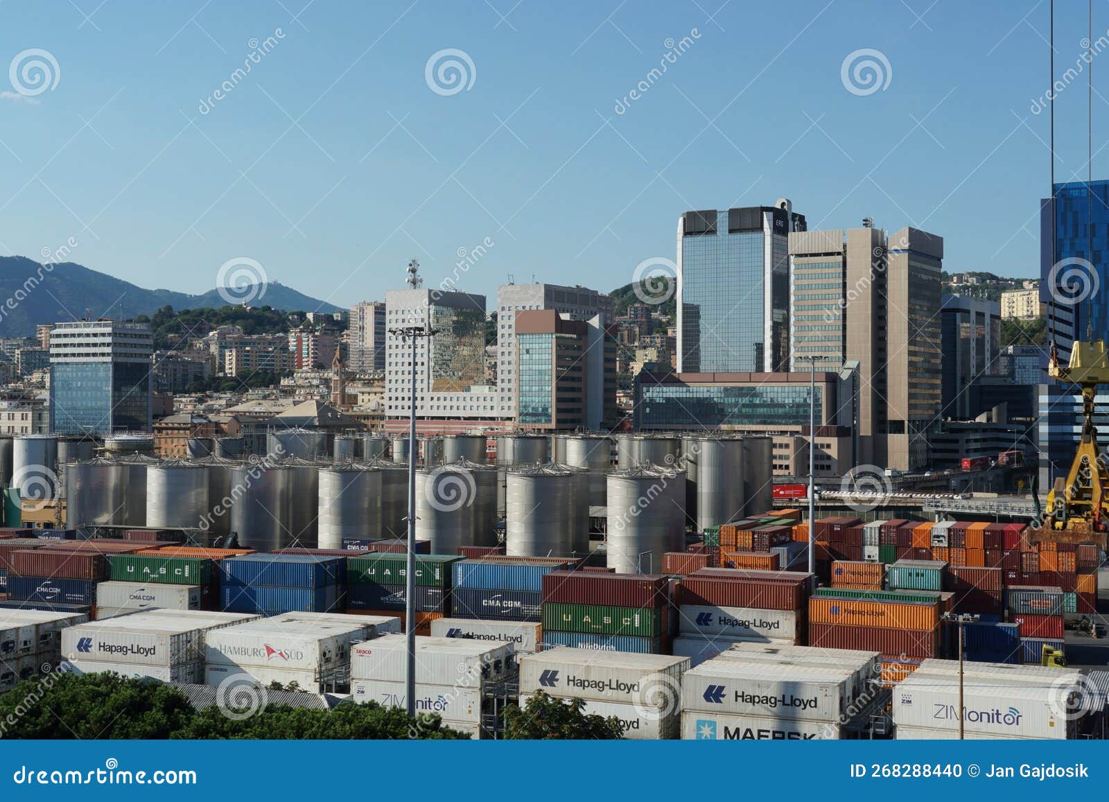 View on Container Terminal with Different Boxes and Storage Tanks for ...