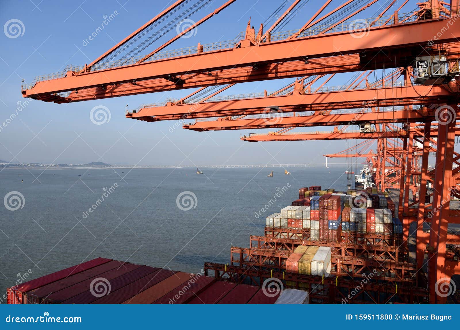 View on the Container Terminal and Gantry Cranes Loading Containers on ...