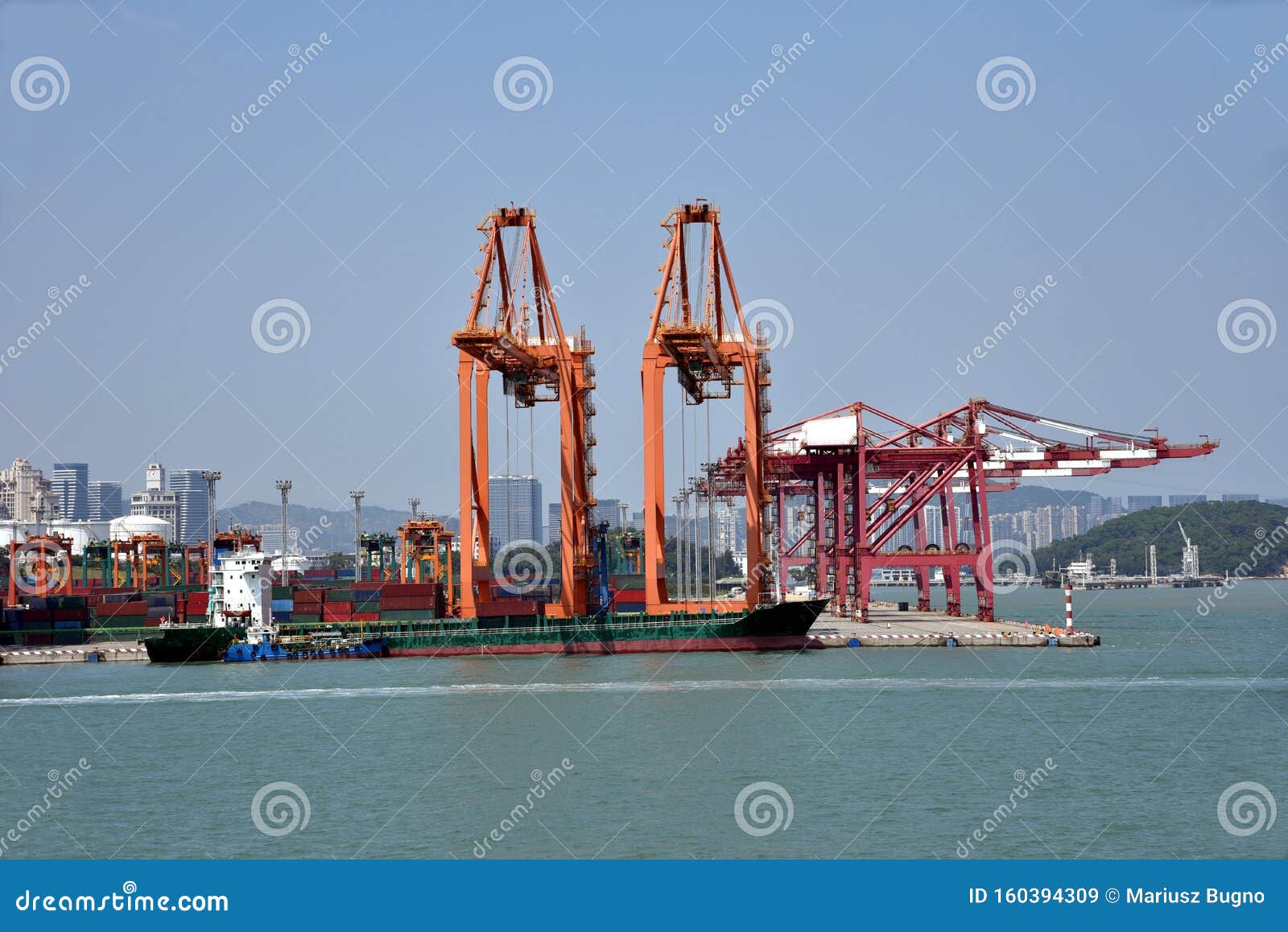 View on the Container Terminal and Gantry Cranes Loading Containers on ...