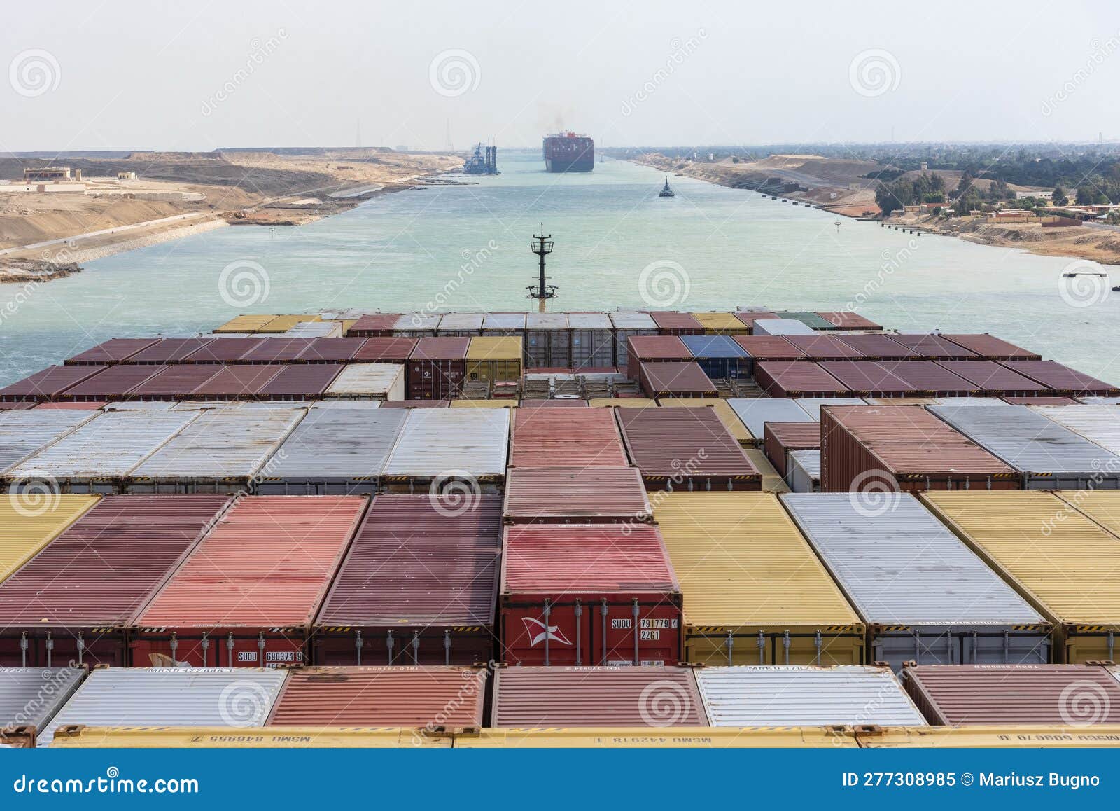 View on the Containers Loaded on the Cargo Ship, she is Transiting Suez ...